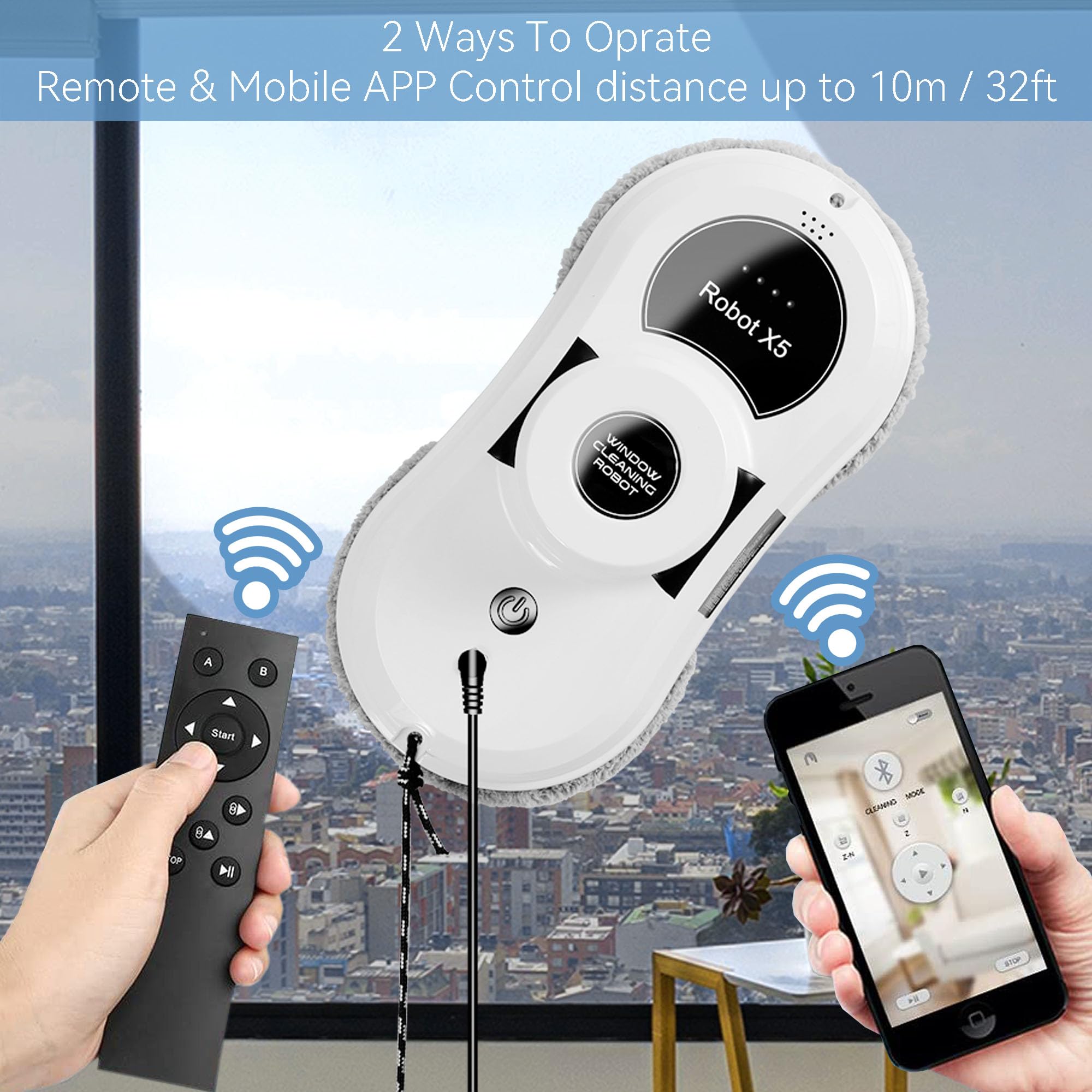 Sophinique Window Cleaner Robot, X5 Window Vacuum Cleaner Smart Glass Cleaning Robotic with APP & Remote, Intelligent Automatic Cleaner Robot for Outdoor/Indoor Windows Table Tile Ceiling (White)