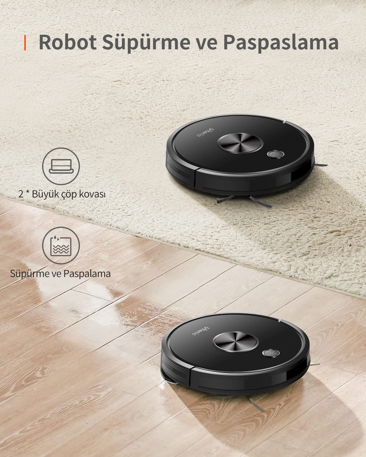 Ultenic D5s Pro Robot Vacuum and Mop Combo, 3000Pa Strong Suction, Row-by-Row Cleaning, APP Control, Self-Charging, Works with Alexa, Boundary Strips, Good for Pet Hair, Hard Floor and Carpet