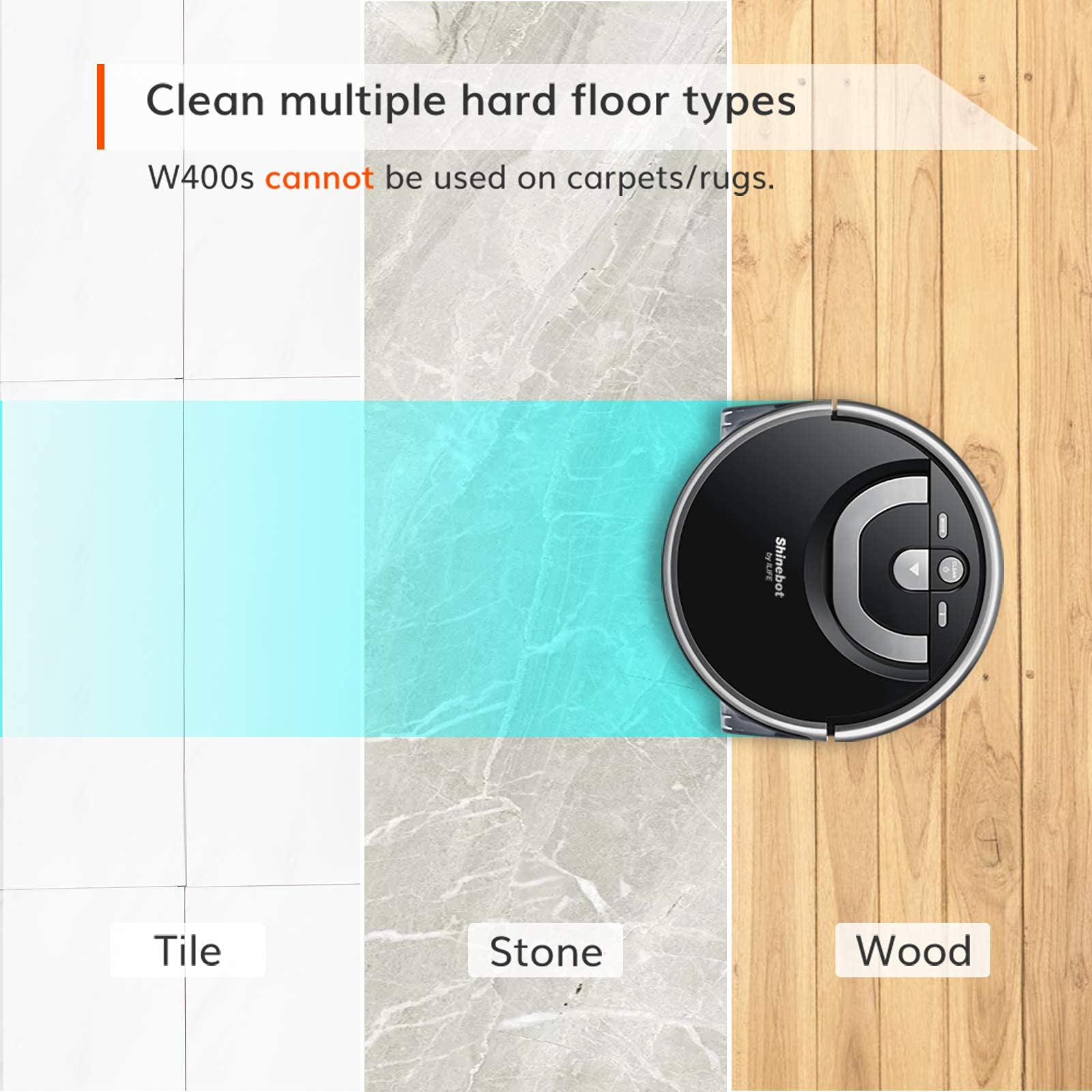 ILIFE Shinebot W400s Mopping Robot, Wet Scrubbing, Floor Washing Robot, XL Water Tank, Zig-Zag Path, Suitable for Hard Floor only.