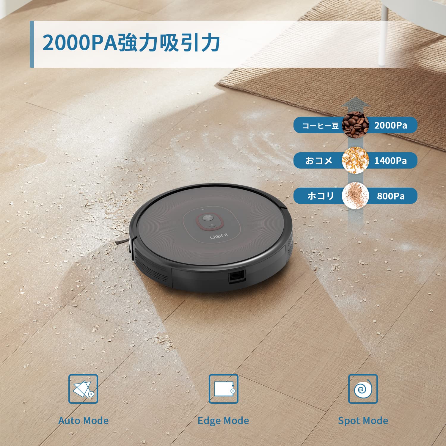 UONI S1 Robot Vacuum Cleaner, Works with Alexa, Quiet, Super-Thin, 2000Pa Strong Suction, Wi-Fi Connected, Self Charging Robotic Vacuum Cleaner, Ideal for Pet Hair, Hard Floors and Carpets(Black)