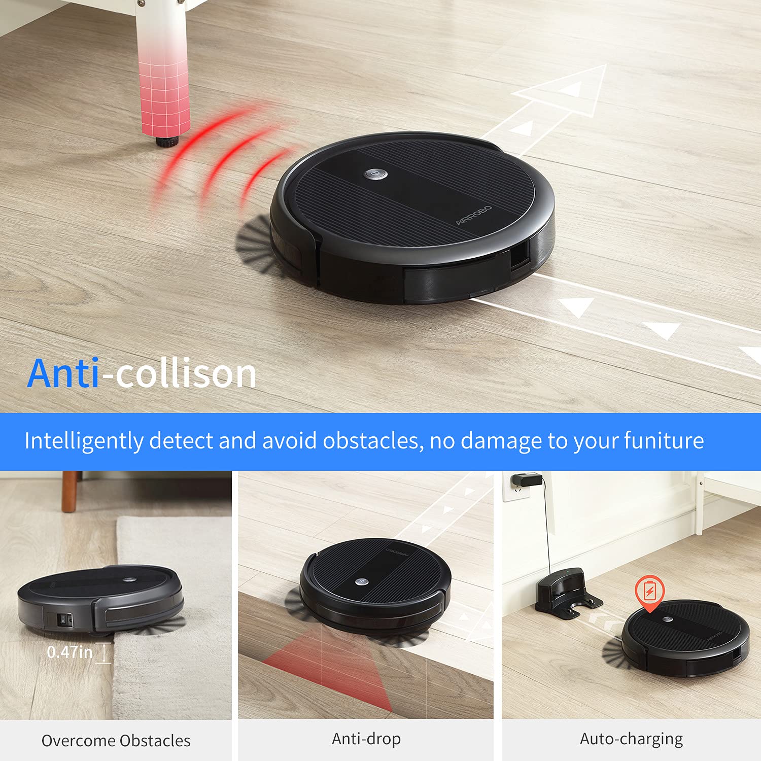 AIRROBO Robot Vacuum Cleaner, 2600Pa Strong Suction Power Robotic Vacuums, WiFi Connected, App Control, Works with Alexa and Google Home, Self Charging, Ideal for Hard Floor, Carpet, Pet Hair, P10