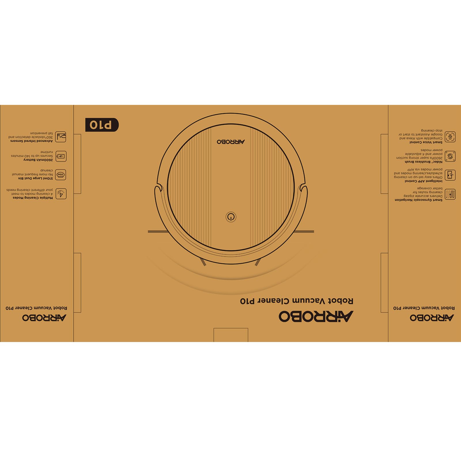 AIRROBO Robot Vacuum Cleaner, 2600Pa Strong Suction Power Robotic Vacuums, WiFi Connected, App Control, Works with Alexa and Google Home, Self Charging, Ideal for Hard Floor, Carpet, Pet Hair, P10