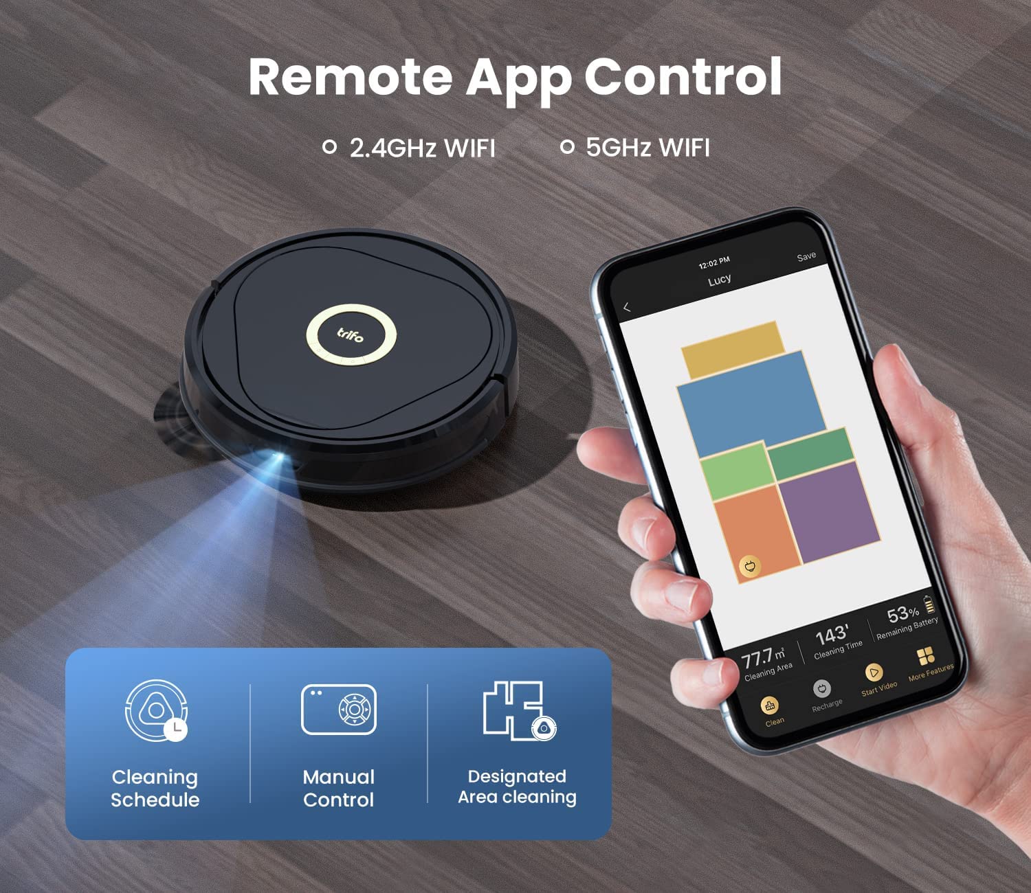 Trifo Robot Vacuum with 4000Pa Suction, Visual SLAM Navigation, Multi-Level Mapping, Wi-Fi Compatible with Alexa, Robotic Vacuum Good for Pet Hair, Carpet and Hard Floors (Pet Version)