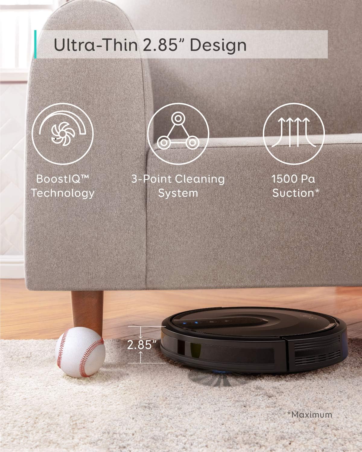 eufy by Anker, BoostIQ RoboVac 35C, Robot Vacuum Cleaner, Wi-Fi, Upgraded, Super-Thin, 1500Pa Strong Suction, Touch-Control Panel, 6ft Boundary Strips, Quiet, Cleans Hard Floors to Medium-Pile Carpets