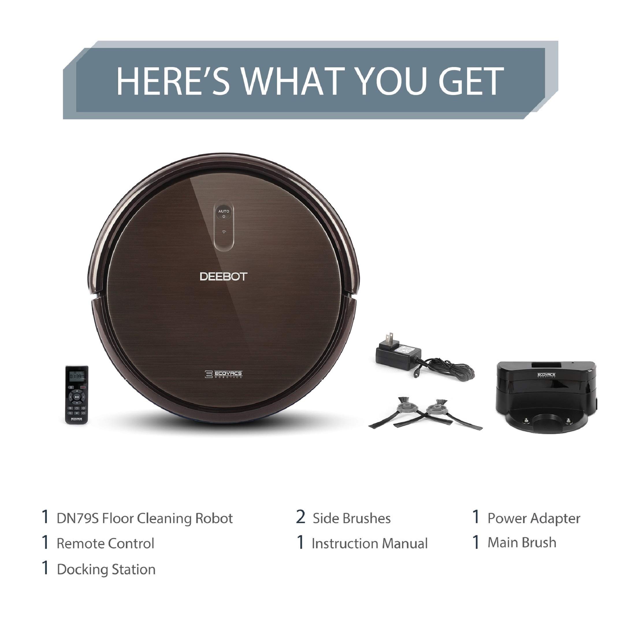 ECOVACS DEEBOT N79S Robotic Vacuum Cleaner with Max Power Suction, Upto 110 Min Runtime, Hard Floors and Carpets, Works with Alexa, App Controls, Self-Charging, Quiet