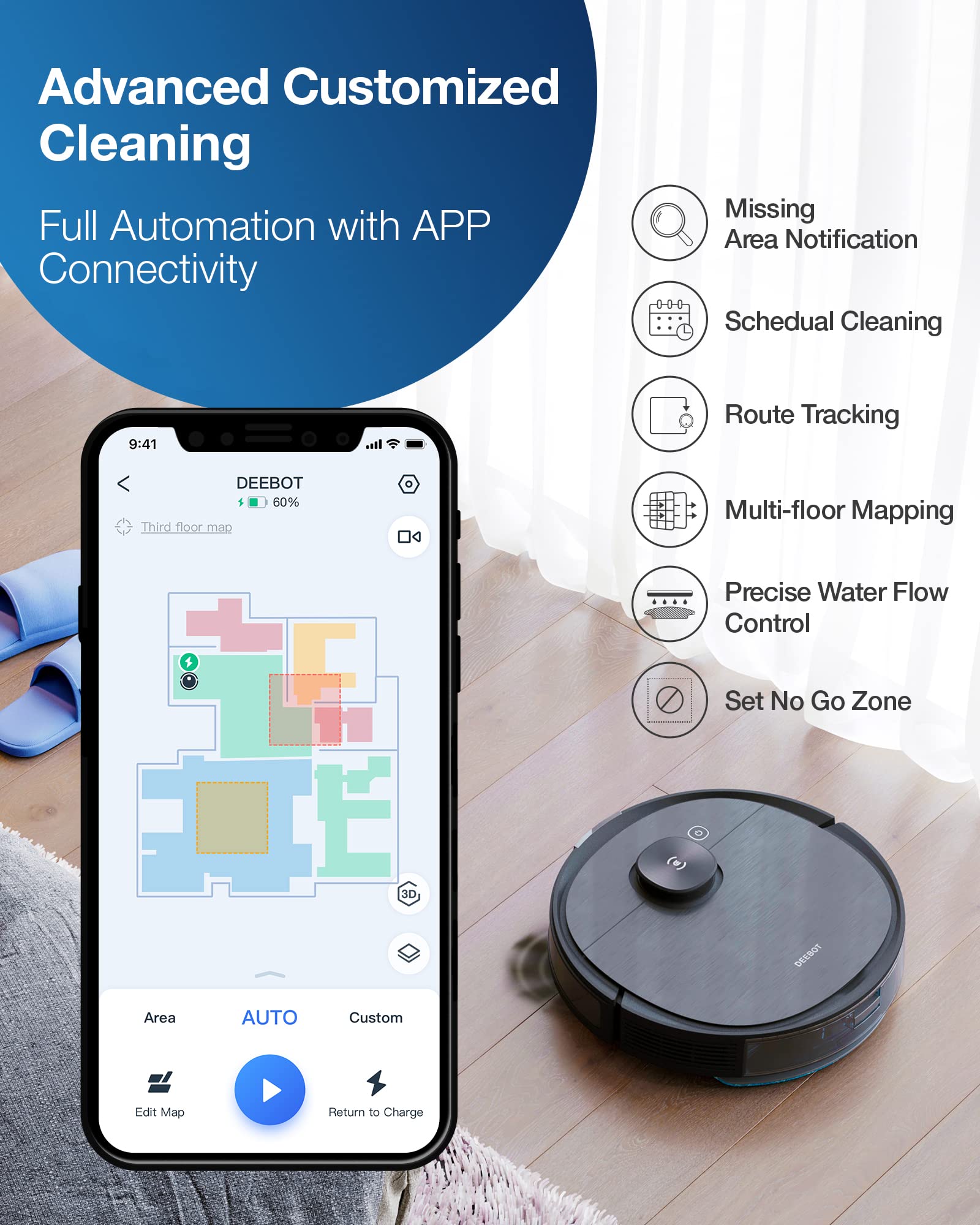 ECOVACS Deebot T8 AIVI Robot Vacuum Cleaner, Vacumming and Mopping in One-Go, Laser Mapping, Smart AI Object Recognition, On-Demand Live Video, Custom Clean, 3+ Hours of Runtime