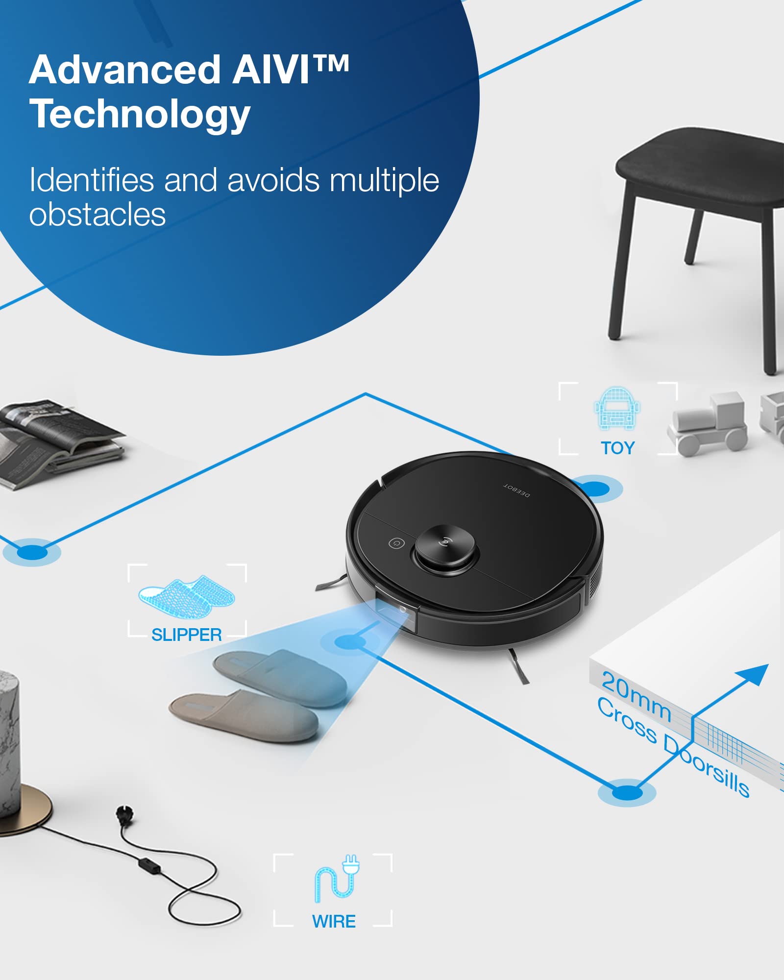 ECOVACS Deebot T8 AIVI Robot Vacuum Cleaner, Vacumming and Mopping in One-Go, Laser Mapping, Smart AI Object Recognition, On-Demand Live Video, Custom Clean, 3+ Hours of Runtime