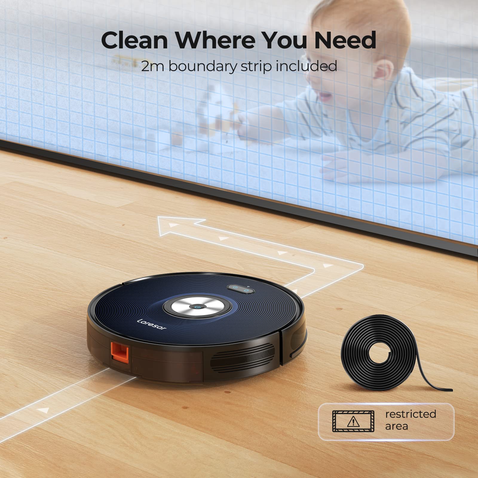 Laresar Robot Vacuum and Mop, Grande 1 Robotic Vacuum Cleaner 2700Pa Suction with Smart Dynamic Navigation, Self-Charging, App Control, Works with Alexa, Ultra-Slim, Ideal for Pet Hair and Carpets