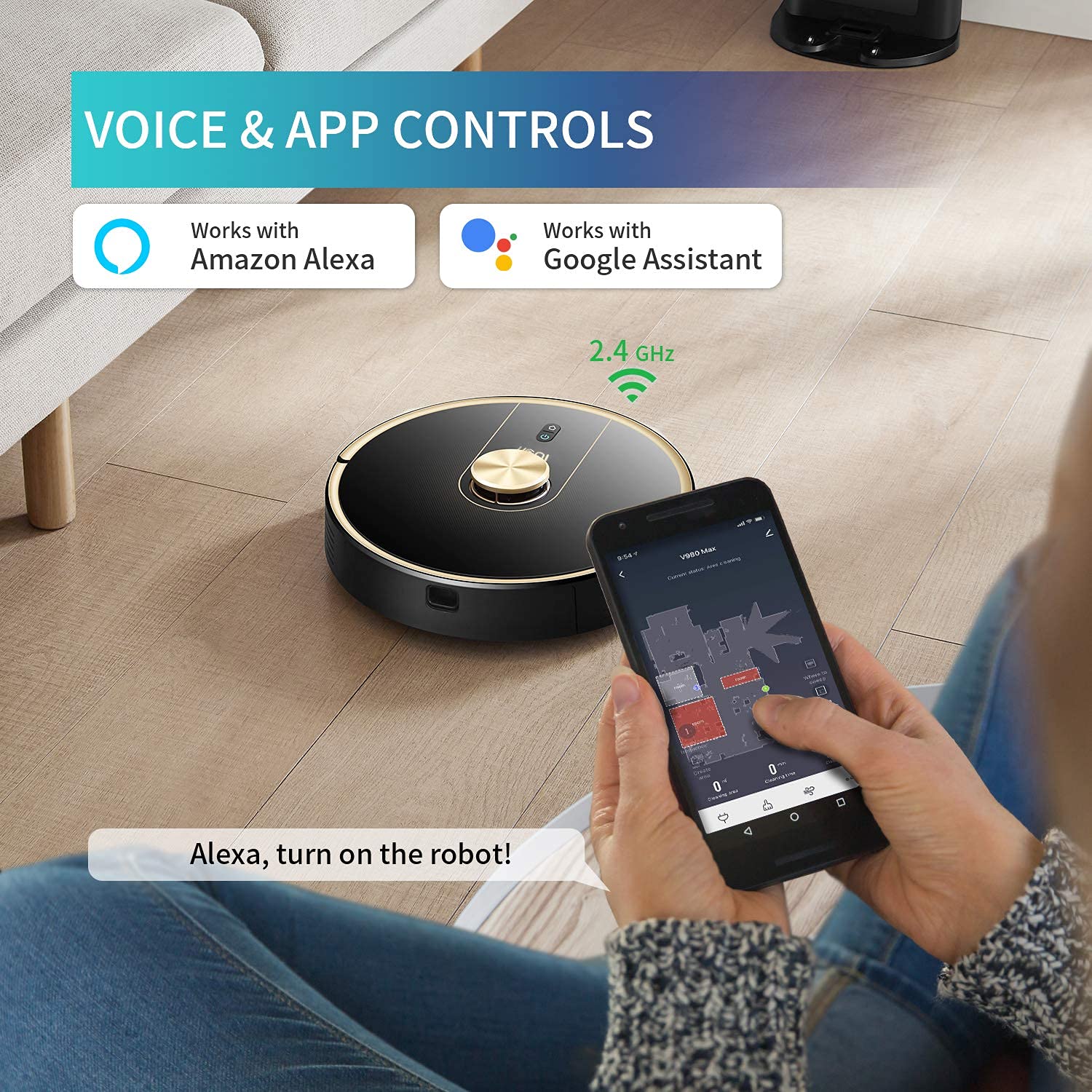 UONI V980Plus Robot Vacuum Cleaner and Mop Combo with LIDAR Mapping Technology - 2700Pa Strong Suction Slim Design Self-Charging 5200mAh Robotic Vacuums Ideal for Pet Hair Hard Floor Carpets