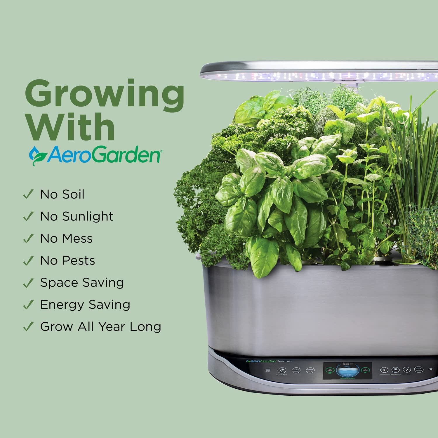 AeroGarden Bounty Elite - Indoor Garden with LED Grow Light, WiFi and Alexa Compatible, Stainless Steel
