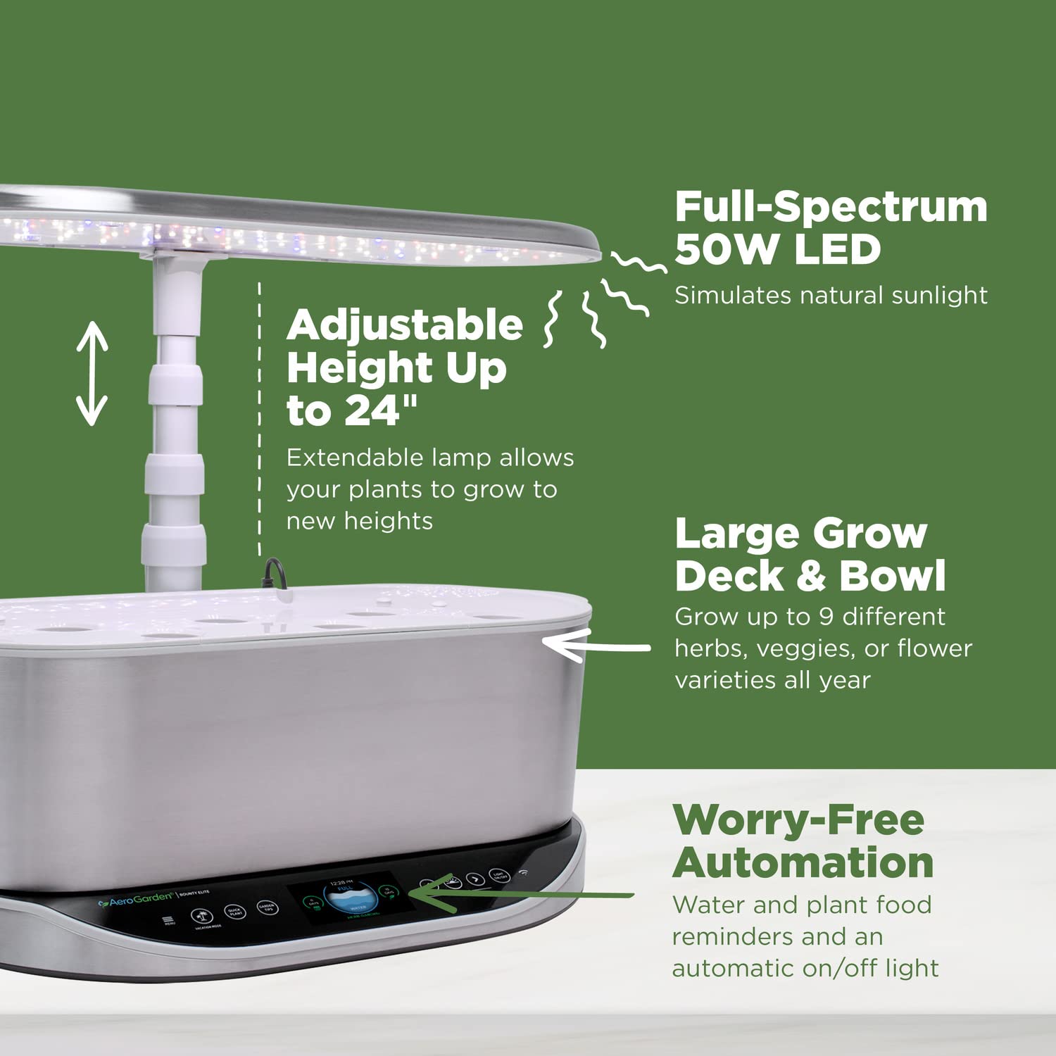 AeroGarden Bounty Elite - Indoor Garden with LED Grow Light, WiFi and Alexa Compatible, Stainless Steel