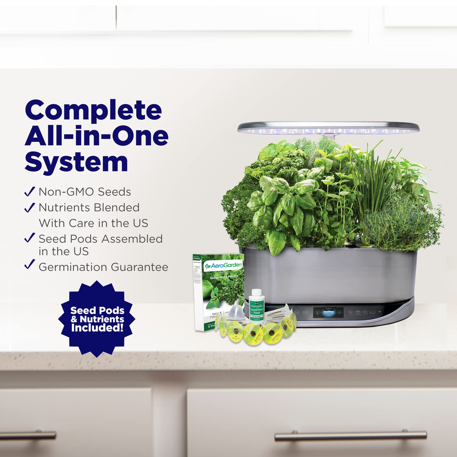 AeroGarden Bounty Elite - Indoor Garden with LED Grow Light, WiFi and Alexa Compatible, Stainless Steel