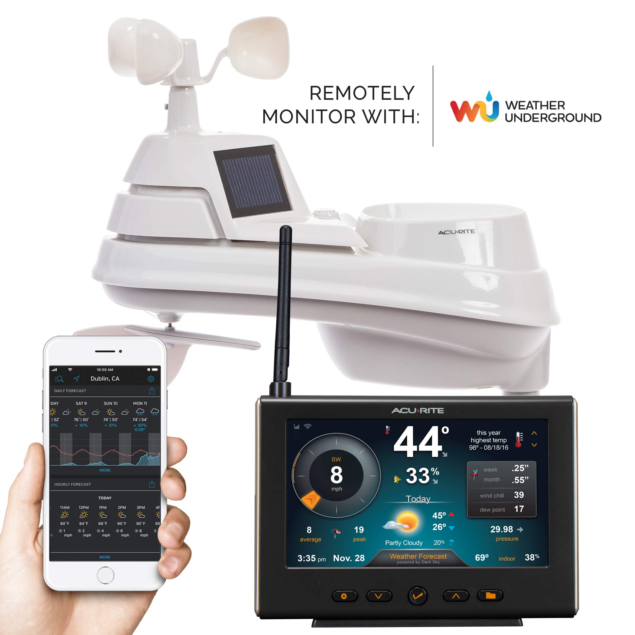 AcuRite 01210 Wi-Fi Indoor Outdoor Lightning Detection Weather Station for Home (01210M), Black