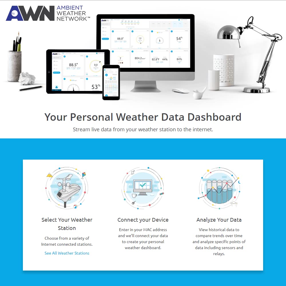 Ambient Weather WEATHERBRIDGE Universal WiFi IP Ethernet Server for Weather Stations