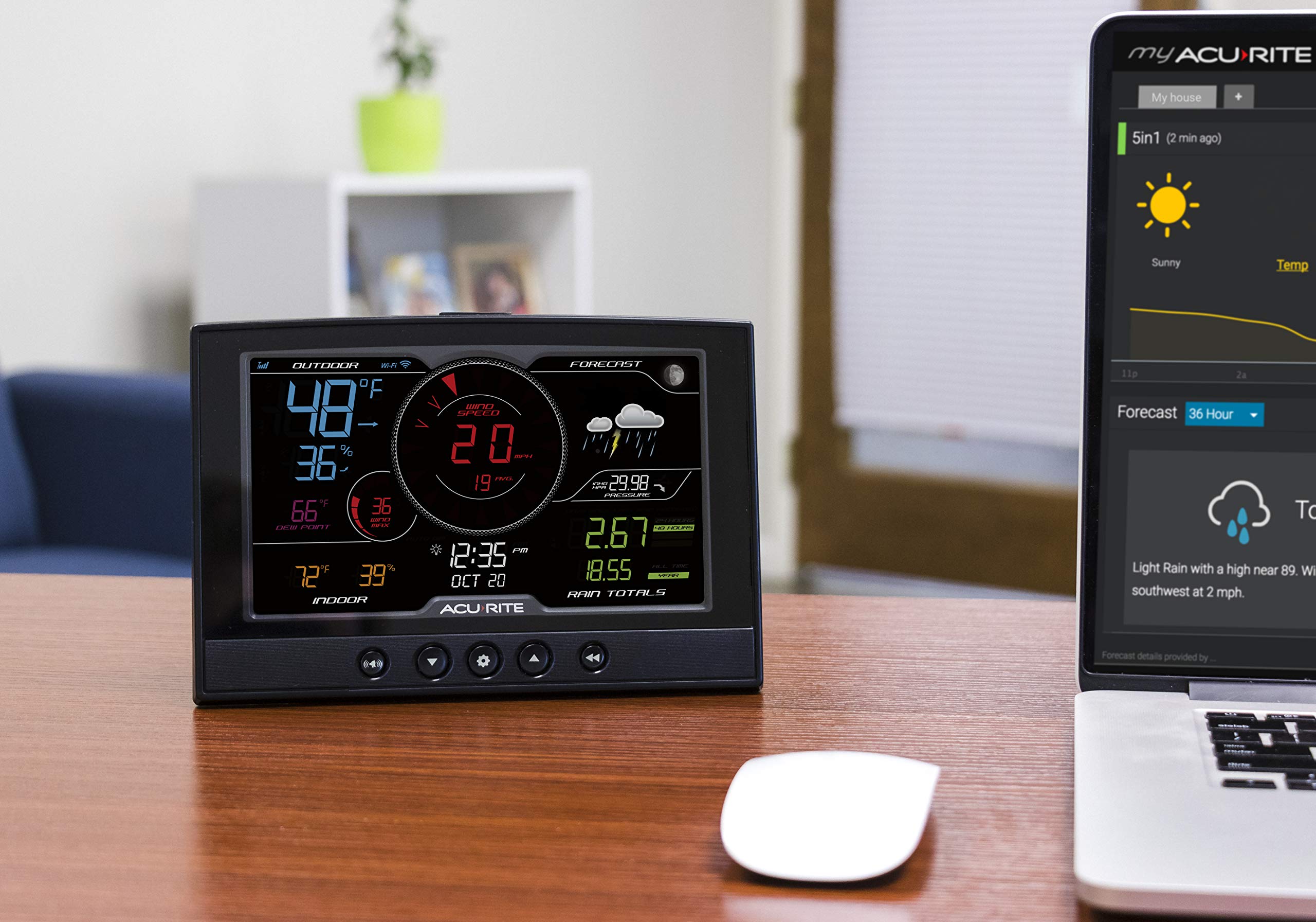 AcuRite Iris (5-in-1) Weather Station Display, Remote Monitoring of Temperature, Humidity, and Wind Speed/Direction (01544M) Wi-Fi Connection for Home (01544), Black