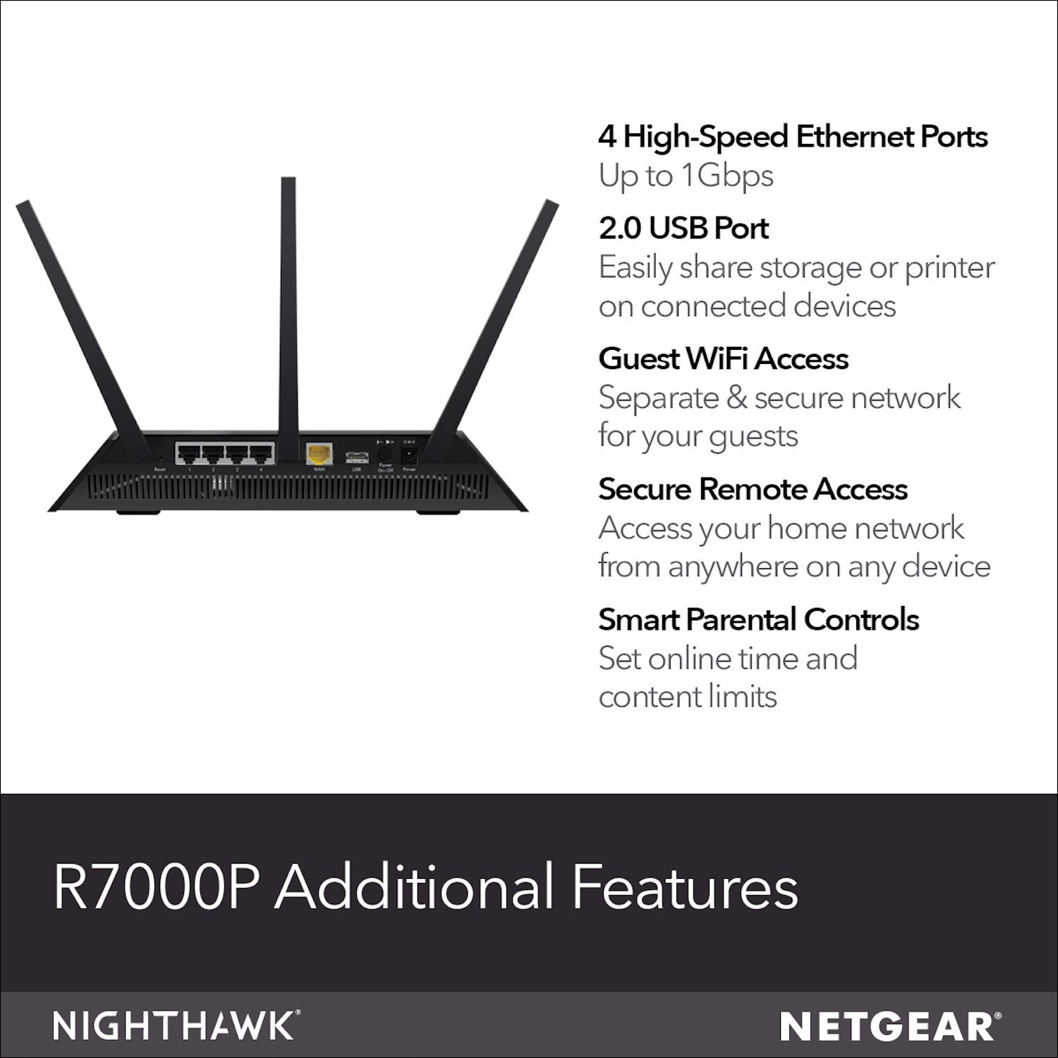 NetGear R7000P-100NAR Nighthawk AC2300 2Band WiFi Router - Certified Refurbished
