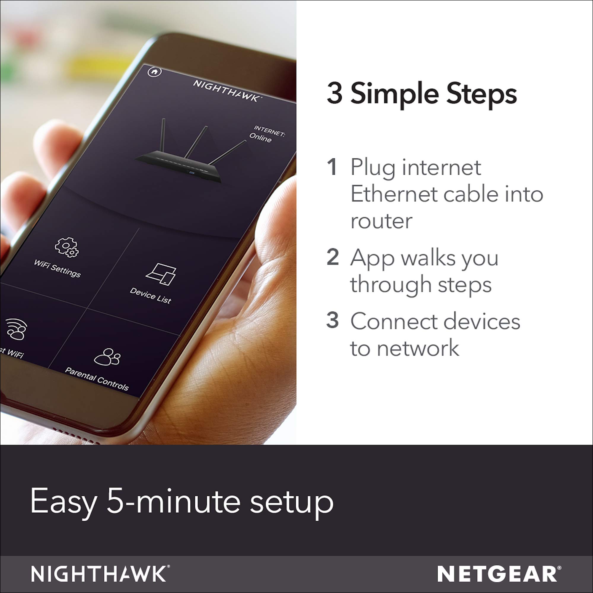 NETGEAR Nighthawk Smart Wi-Fi Router (R6900P) - AC1900 Wireless Speed (Up to 1900 Mbps), Up to 1800 Sq Ft Coverage & 30 Devices, 4 x 1G Ethernet and 1 x 3.0 USB Ports, Armor Security