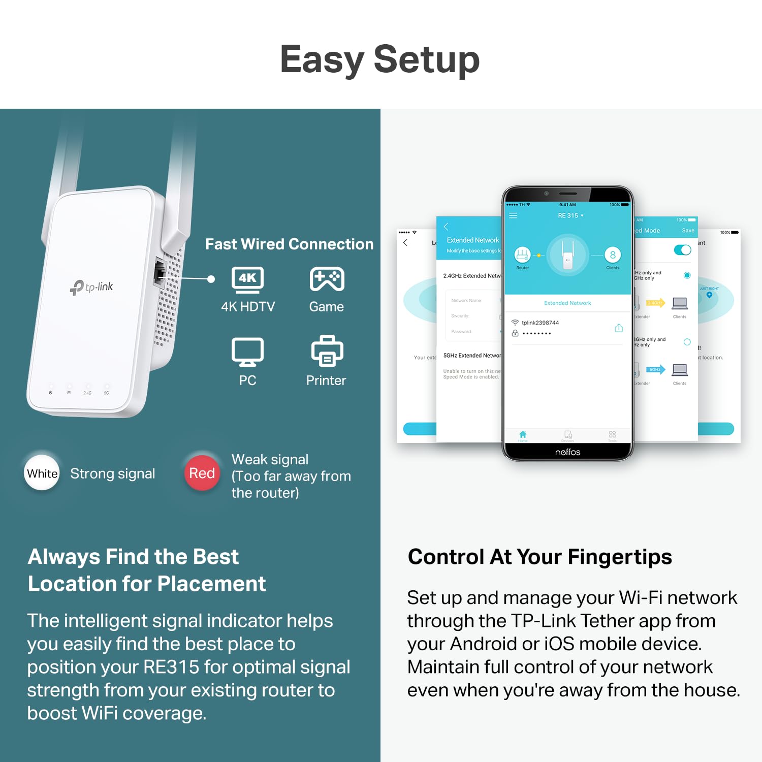 TP-Link AC1200 WiFi Extender(RE315), Covers Up to 1500 Sq.ft and 25 Devices, Up to 1200Mbps Dual Band WiFi Booster Repeater,Access Point, Supports OneMesh