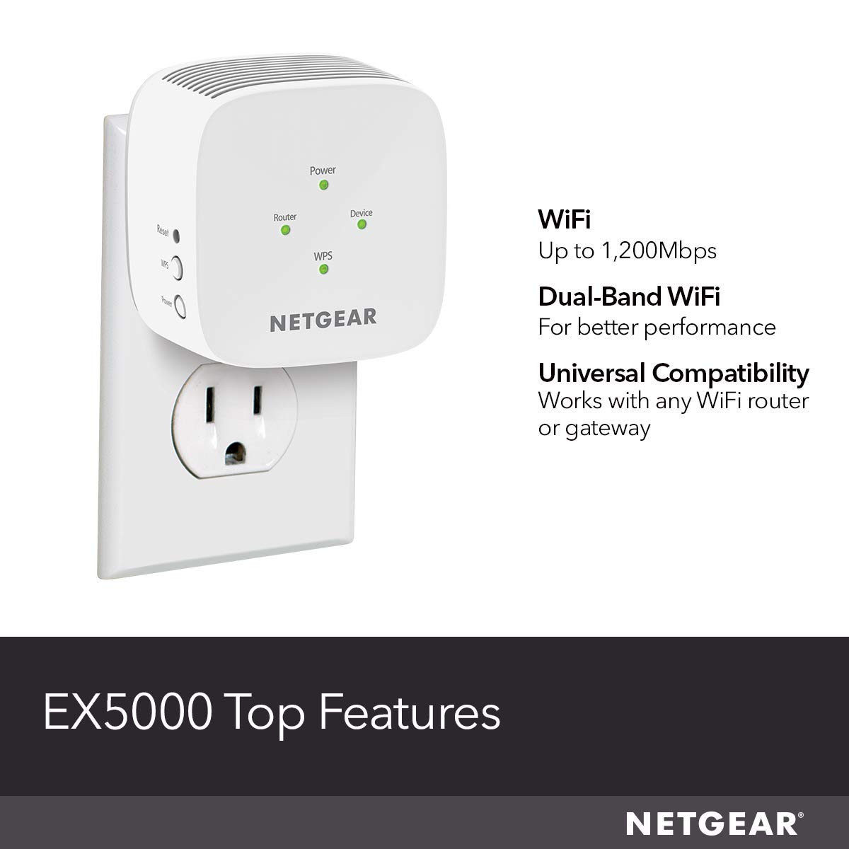 NETGEAR WiFi Range Extender EX5000 - Coverage up to 1500 Sq.Ft. and 25 Devices, WiFi Extender AC1200