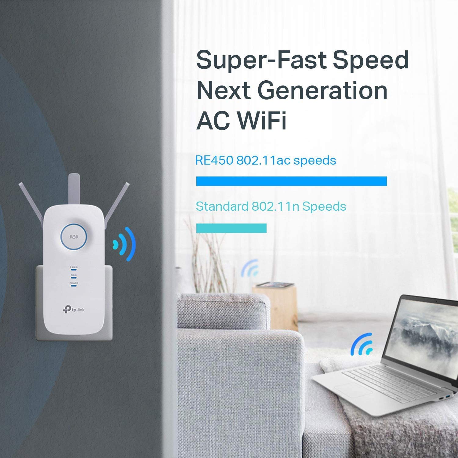 TP-Link AC1750 WiFi Extender (RE450), PCMag Editor's Choice, Up to 1750Mbps, Dual Band WiFi Repeater, Internet Booster, Extend WiFi Range further