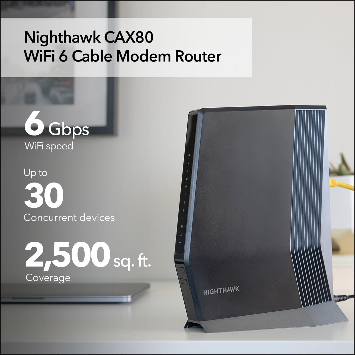 NETGEAR Nighthawk Cable Modem with Built-in WiFi 6 Router (CAX80) - Compatible with All Major Cable Providers incl. Xfinity, Spectrum, Cox | Cable Plans Up to 6Gbps | AX6000 WiFi 6 speed | DOCSIS 3.1