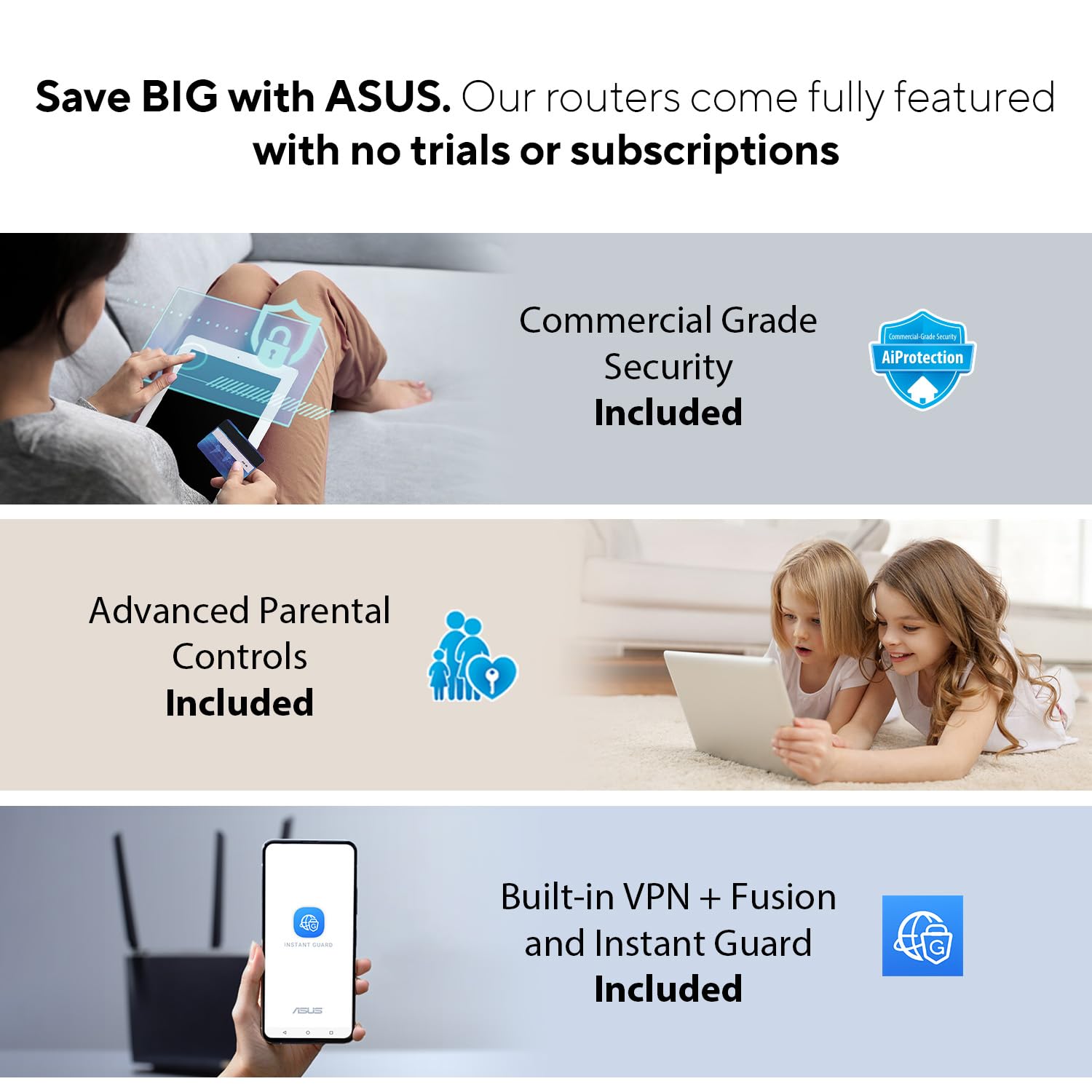 ASUS ZenWiFi AX6600 Tri-Band Mesh WiFi 6 System (XT8 2PK) - Whole Home Coverage up to 5500 sq.ft & 6+ rooms, AiMesh, Included Lifetime Internet Security, Easy Setup, 3 SSID, Parental Control, Black