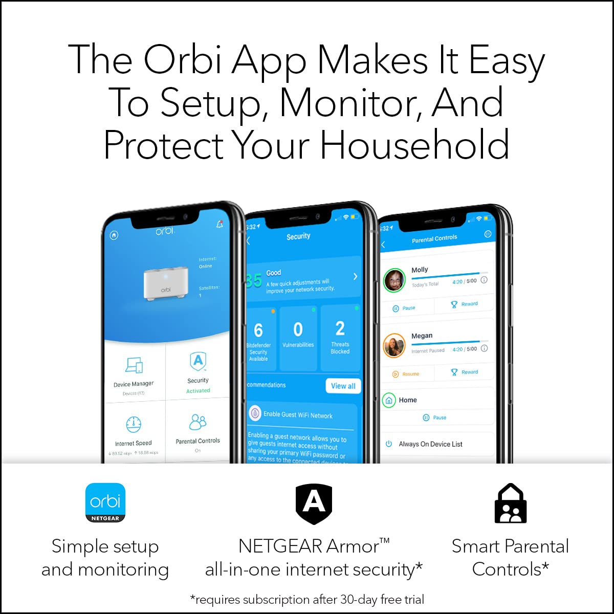 NETGEAR Orbi Whole Home Mesh WiFi System (RBK13) – Router replacement covers up to 4,500 sq. ft. with 1 Router & 2 Satellites
