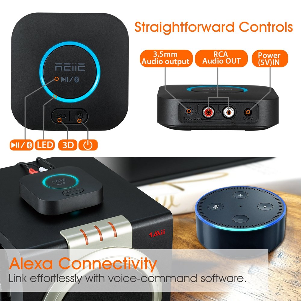 Audio Bluetooth Receiver,HiFi Wireless Audio Adapter,Bluetooth 4.2 Receiver with 3D Surround AptX Low Latency for Home and Car Music Stereo Streaming (Pair 2 at Once)
