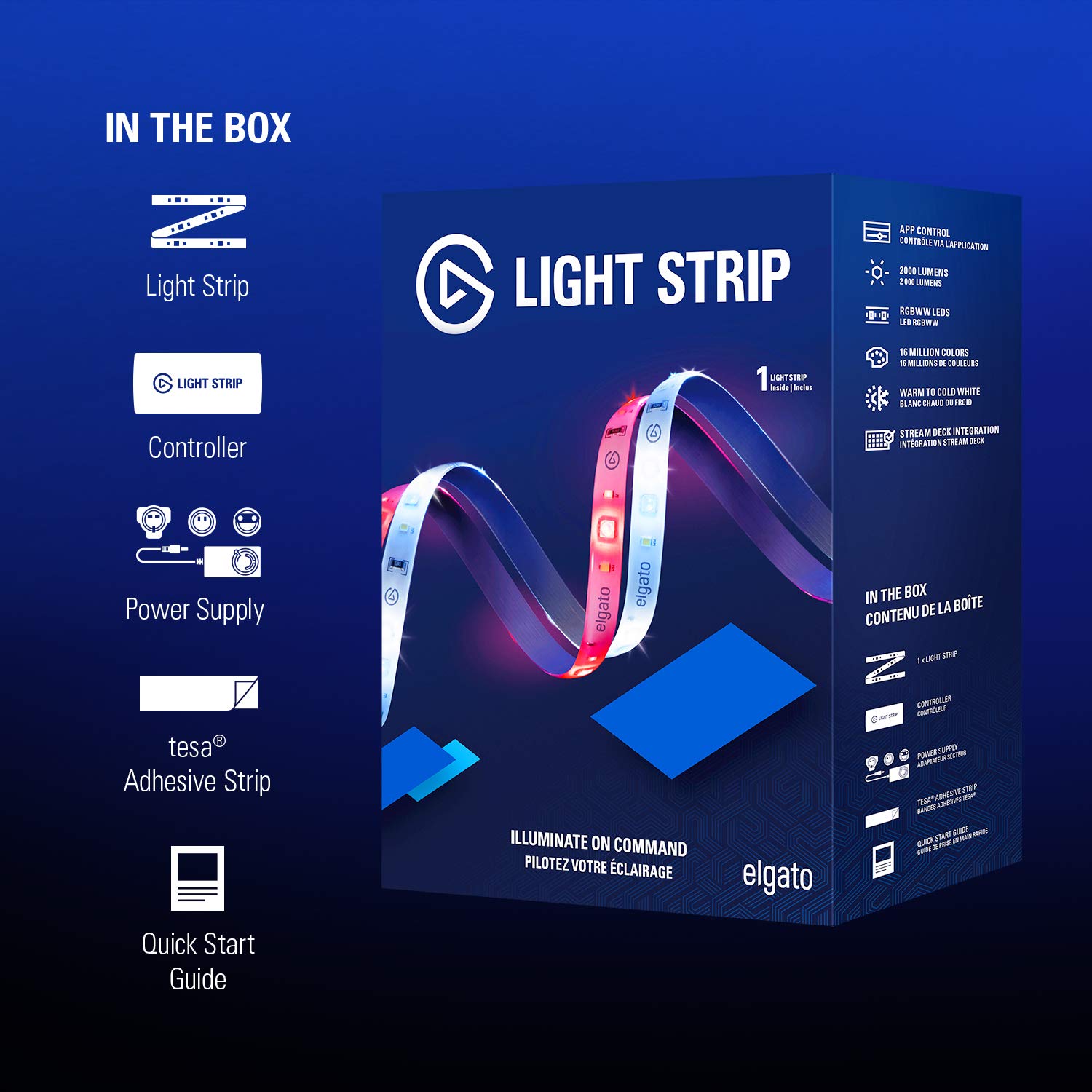 Elgato Light Strip - Smart Light with 16 million colors through RGBWW LEDs including Warm/Cold White, App-Control via iOS/Android, PC/Mac, Stream Deck, perfect for Gaming, Streaming and Home Setups