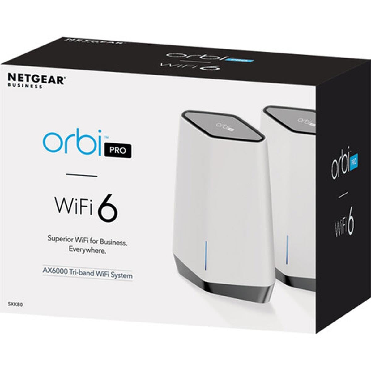 NETGEAR Orbi Pro WiFi 6 Tri-band Mesh System (SXK80) | Router with 1 Satellite Extender for Business or Home | Coverage up to 6,000 sq. ft. and 60+ Devices | AX6000 802.11 AX (up to 6Gbps) (Pack of 2)