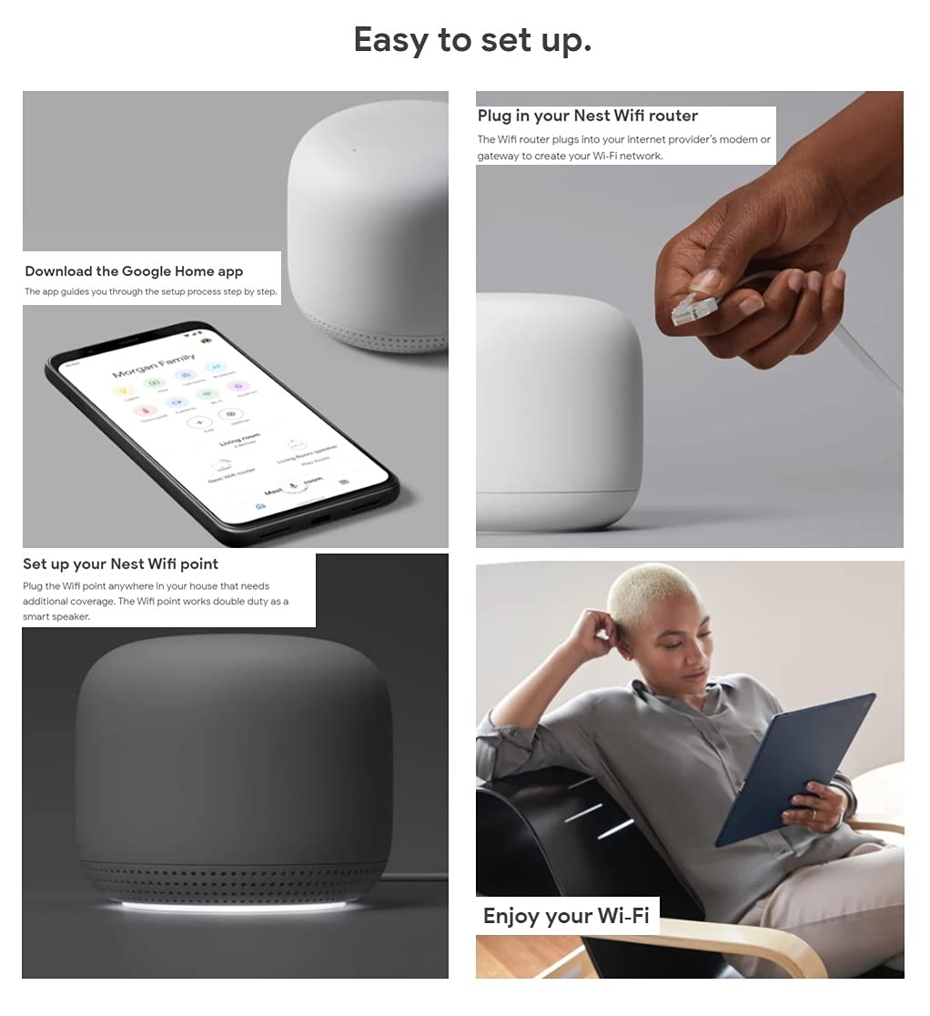 Google Nest Wifi Router 2 Pack (2nd Generation) 4x4 AC2200 Mesh Wi-Fi Routers with 4400 Sq Ft Coverage (Renewed)