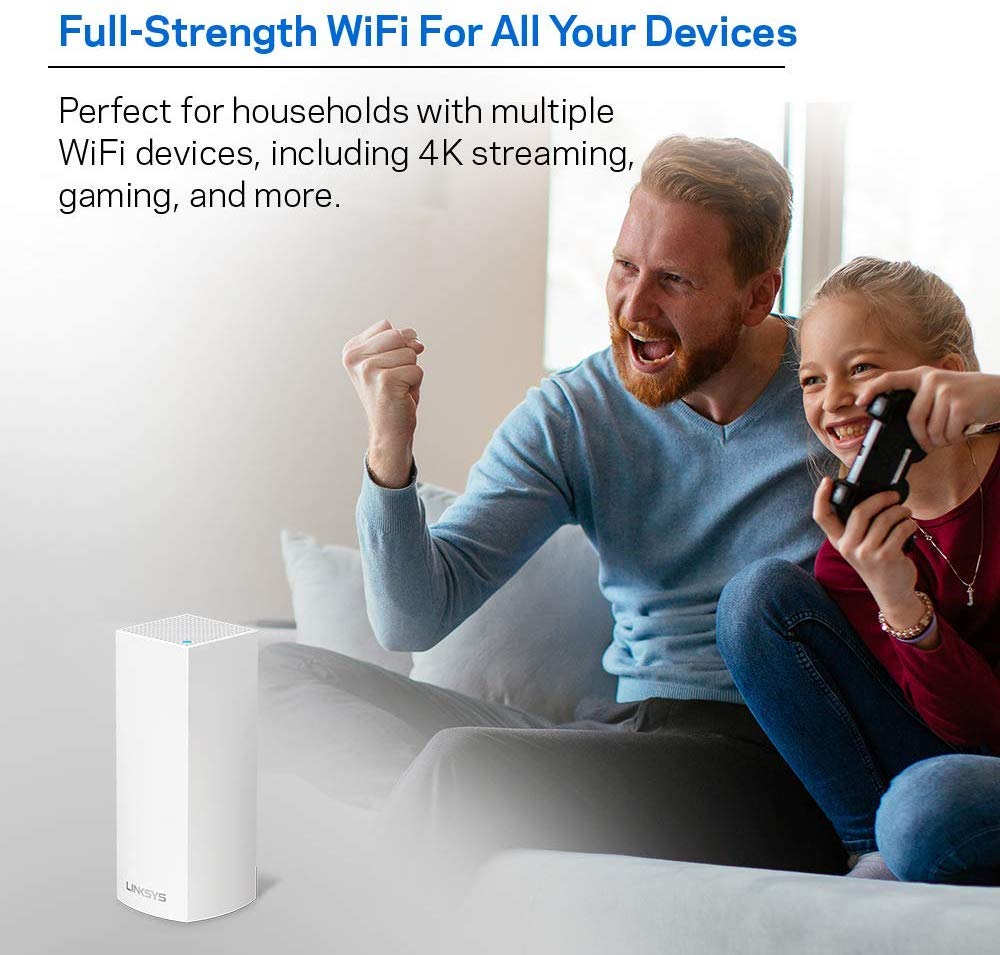 Linksys WHW0301 Velop Intelligent Mesh WiFi System: AC2200 Tri-Band Wi-Fi Router, Wireless Network for Full-Speed Home Coverage (White, 1-Pack)