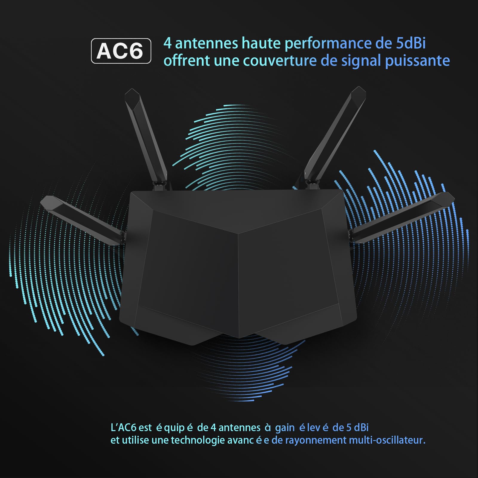 Tenda AC1200 Dual Band WiFi Router, High Speed Wireless Internet Router with Smart App, MU-MIMO for Home (AC6),Black