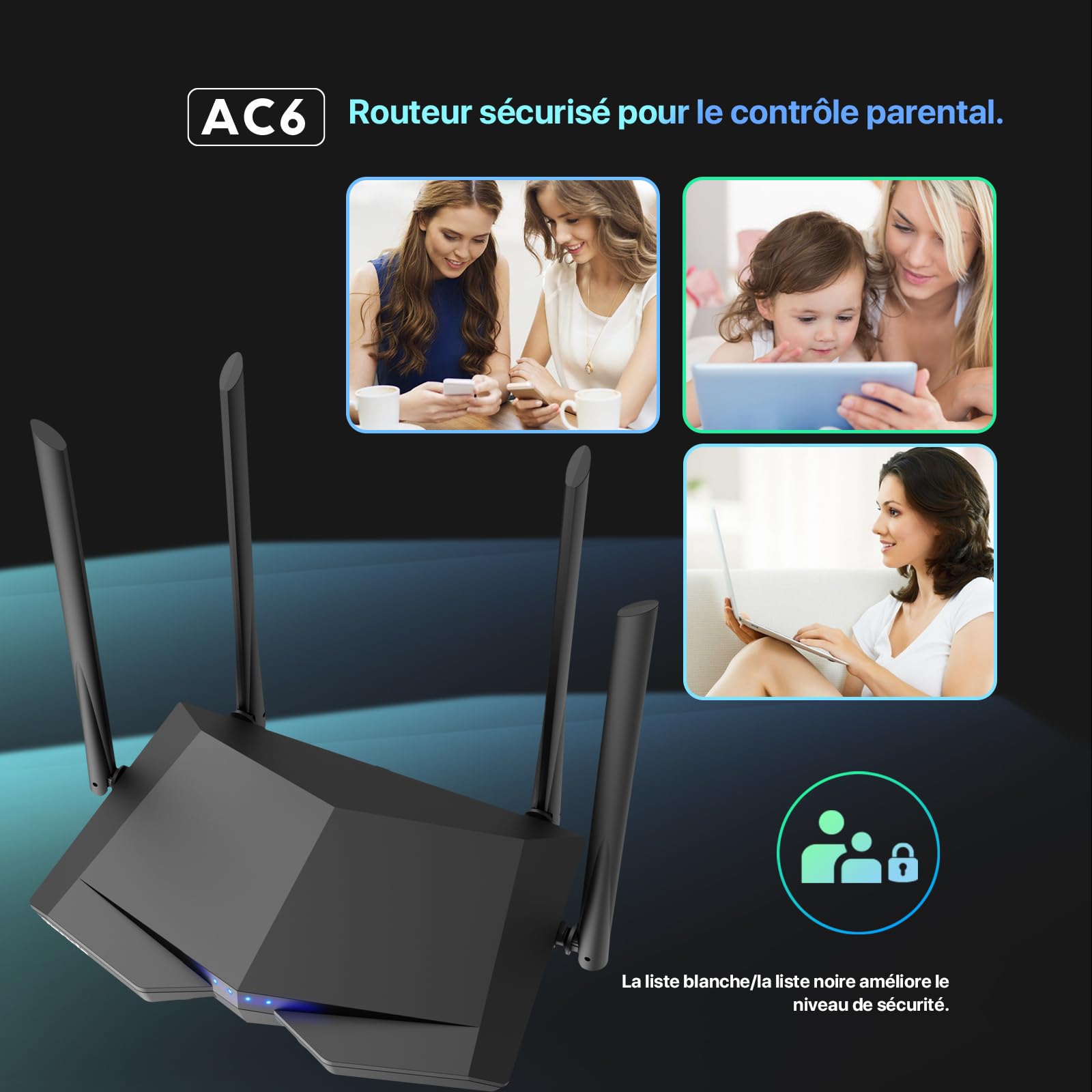Tenda AC1200 Dual Band WiFi Router, High Speed Wireless Internet Router with Smart App, MU-MIMO for Home (AC6),Black
