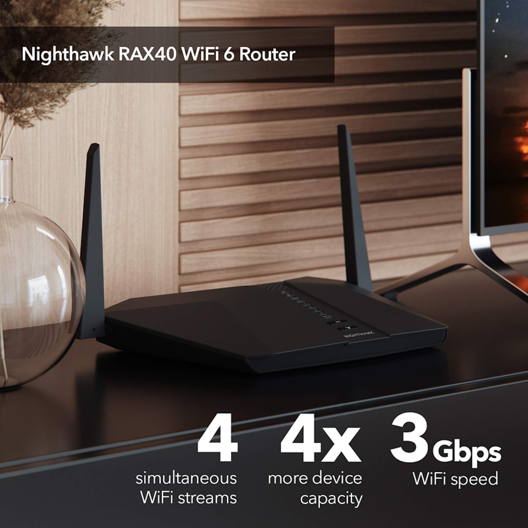 NETGEAR Nighthawk 4-Stream AX4 Wi-fi 6 Router (RAX40) – AX3000 Wireless Speed (Up to 3 Gbps) | 1,500 Sq Ft Coverage