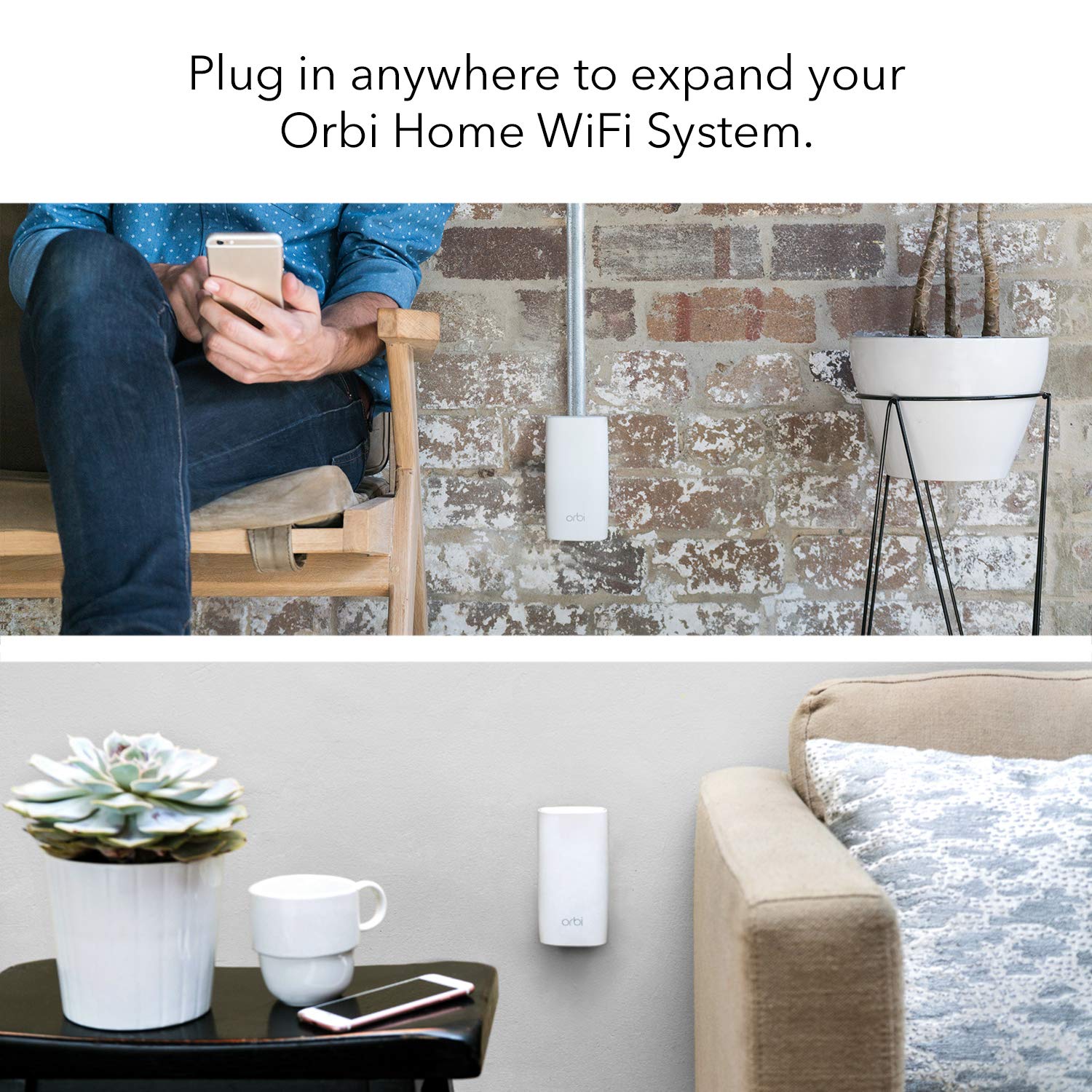 NETGEAR Orbi Wall-Plug Whole Home Mesh WiFi Satellite Extender - works with your Orbi router to add 1,500 sq. feet of coverage at speeds up to 2.2 Gbps, AC2200 (RBW30)