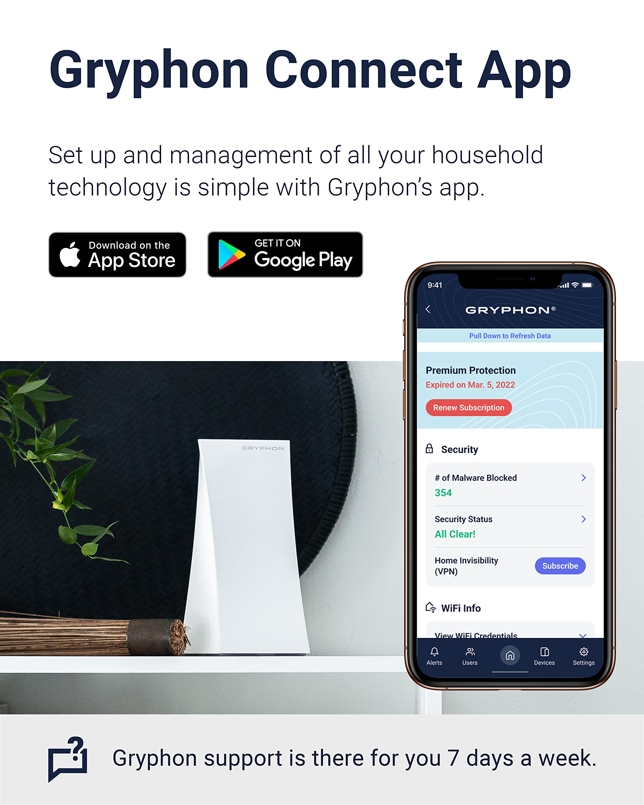Gryphon Tower Super-Fast Mesh WiFi Router – Advanced Firewall Security, Parental Controls, and Content Filters – Tri-Band 3 Gbps, 3000 sq. ft. Full Home Coverage per Mesh Router