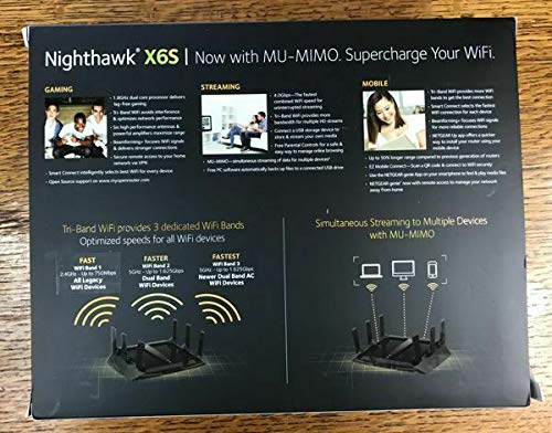 NETGEAR Nighthawk X6S Smart Wi-Fi Router (R8000P) - AC4000 Tri-band Wireless Speed (Up to 4000 Mbps) | Up to 3500 Sq Ft Coverage & 55 Devices | 4 x 1G Ethernet and 2 USB Ports