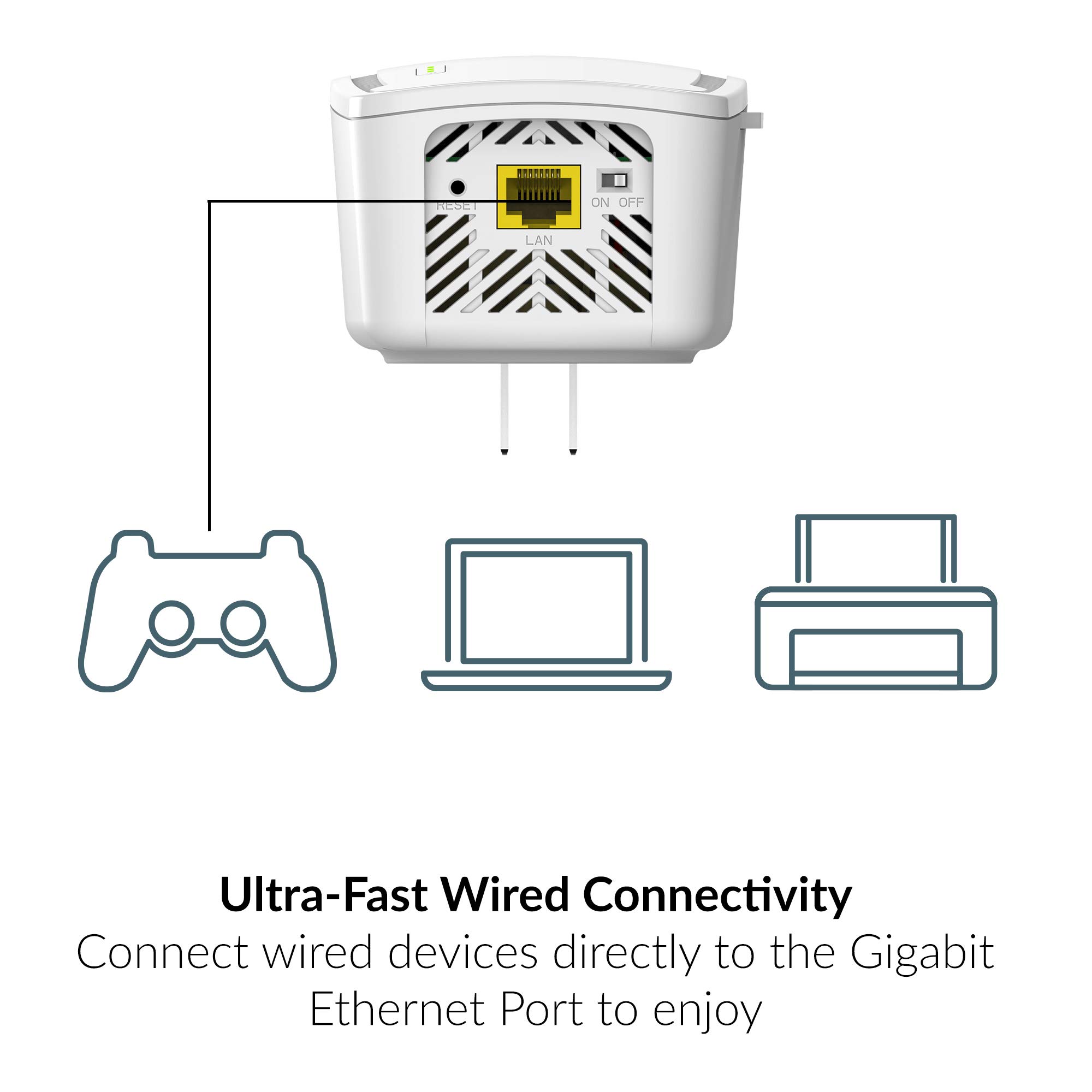 D-Link WiFi Range Extender Mesh Gigabit AC1900 Dual Band Plug In Wall Signal Booster Wireless or Ethernet Port Smart Home Access Point (DAP-1955-US)