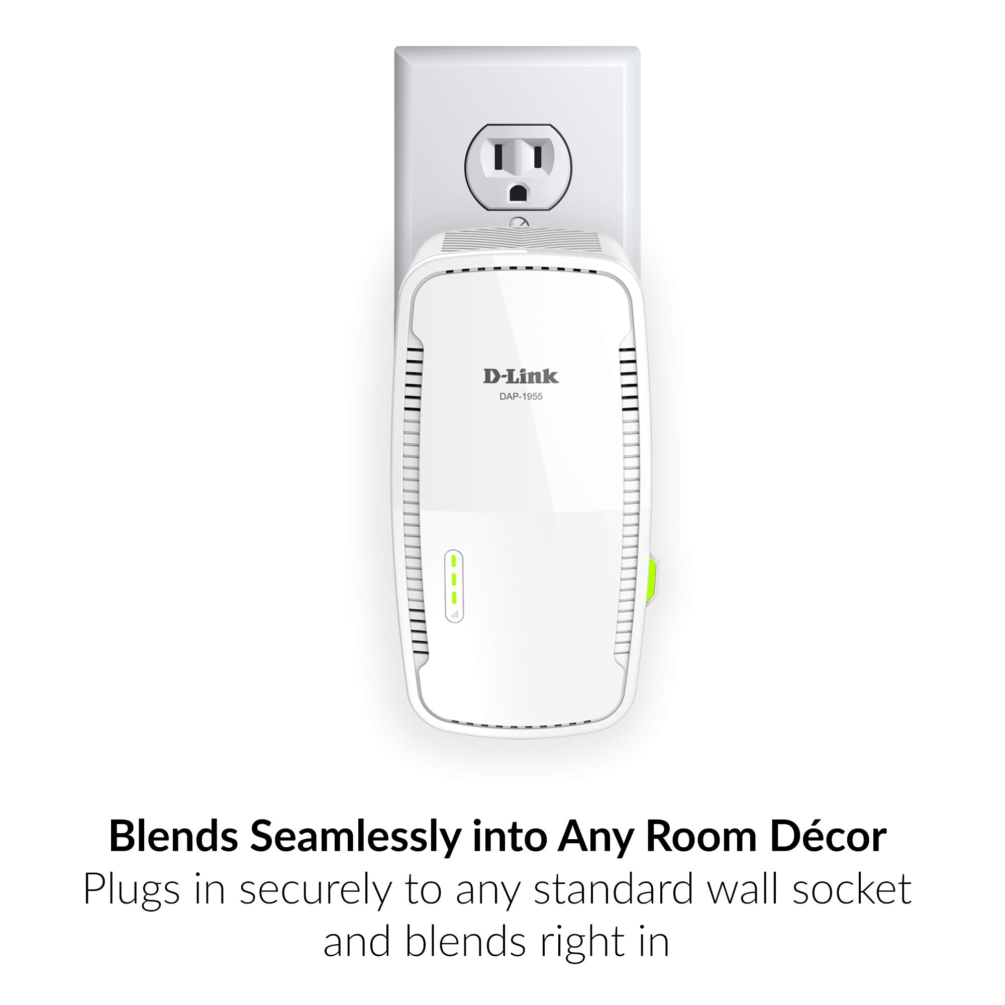 D-Link WiFi Range Extender Mesh Gigabit AC1900 Dual Band Plug In Wall Signal Booster Wireless or Ethernet Port Smart Home Access Point (DAP-1955-US)