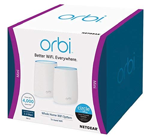 NETGEAR Orbi Compact Wall-Plug Whole Home Mesh WiFi System - WiFi router and wall-plug satellite extender with speeds up to 2.2 Gbps over 3,500 sq. feet, AC2200 (RBK20W)