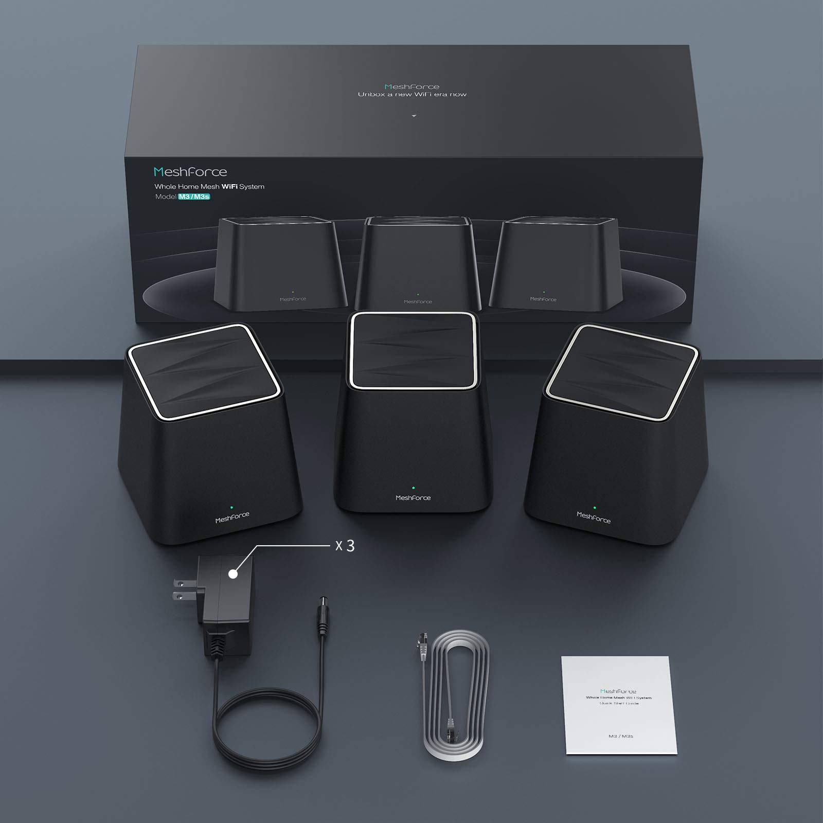 Meshforce M3s Mesh WiFi System (Midnight Black), Mesh Router for Wireless Internet Coverage, Replaces WiFi Router and Extender, Covers 6+ Bedrooms and 60+ Devices (3-Pack) (3-Pack)
