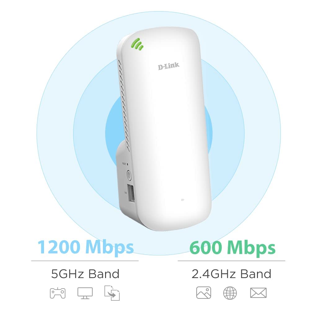 D-Link WiFi 6 Range Extender AX1800 Mesh Repeater and Signal Booster, Wall Plug in, Easy Setup, Smart Home, Roaming, Ethernet Port (DAP-X1870)