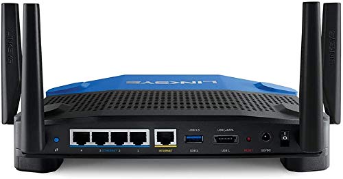Linksys WRT3200ACM: AC3200 Dual-Band Gigabit Wi-Fi Router, Beamforming Tri-Stream Wireless Signal, Ethernet Ports, MU-MIMO (Black, Blue)