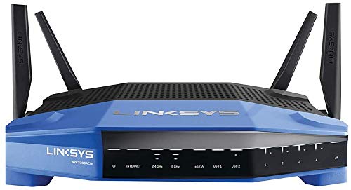 Linksys WRT3200ACM: AC3200 Dual-Band Gigabit Wi-Fi Router, Beamforming Tri-Stream Wireless Signal, Ethernet Ports, MU-MIMO (Black, Blue)