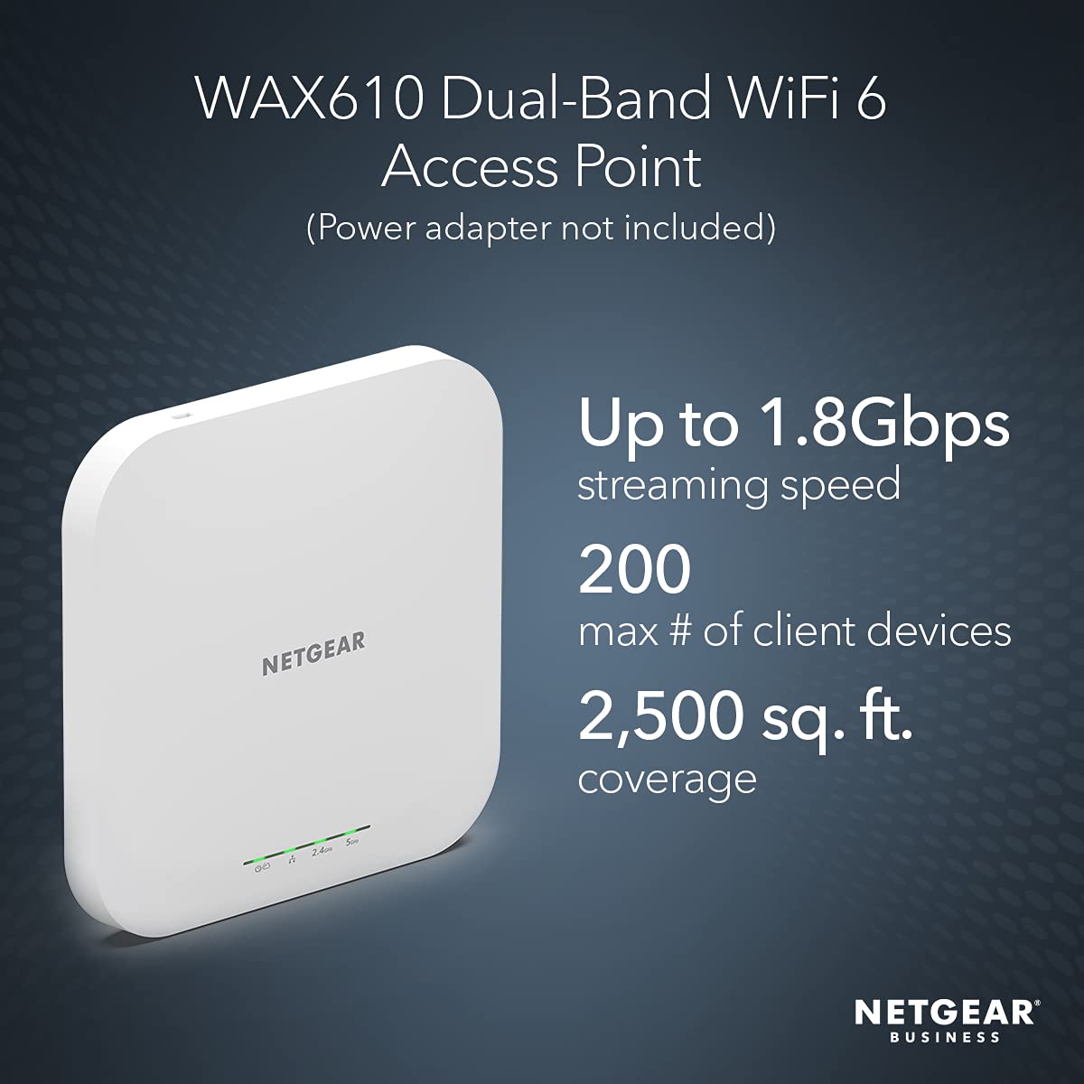 NETGEAR Cloud Managed Wireless Access Point (WAX610) - WiFi 6 Dual-Band AX1800 Speed | Up to 200 Client Devices | 802.11ax | Insight Remote Management | PoE+ Powered or AC Adapter (not included)