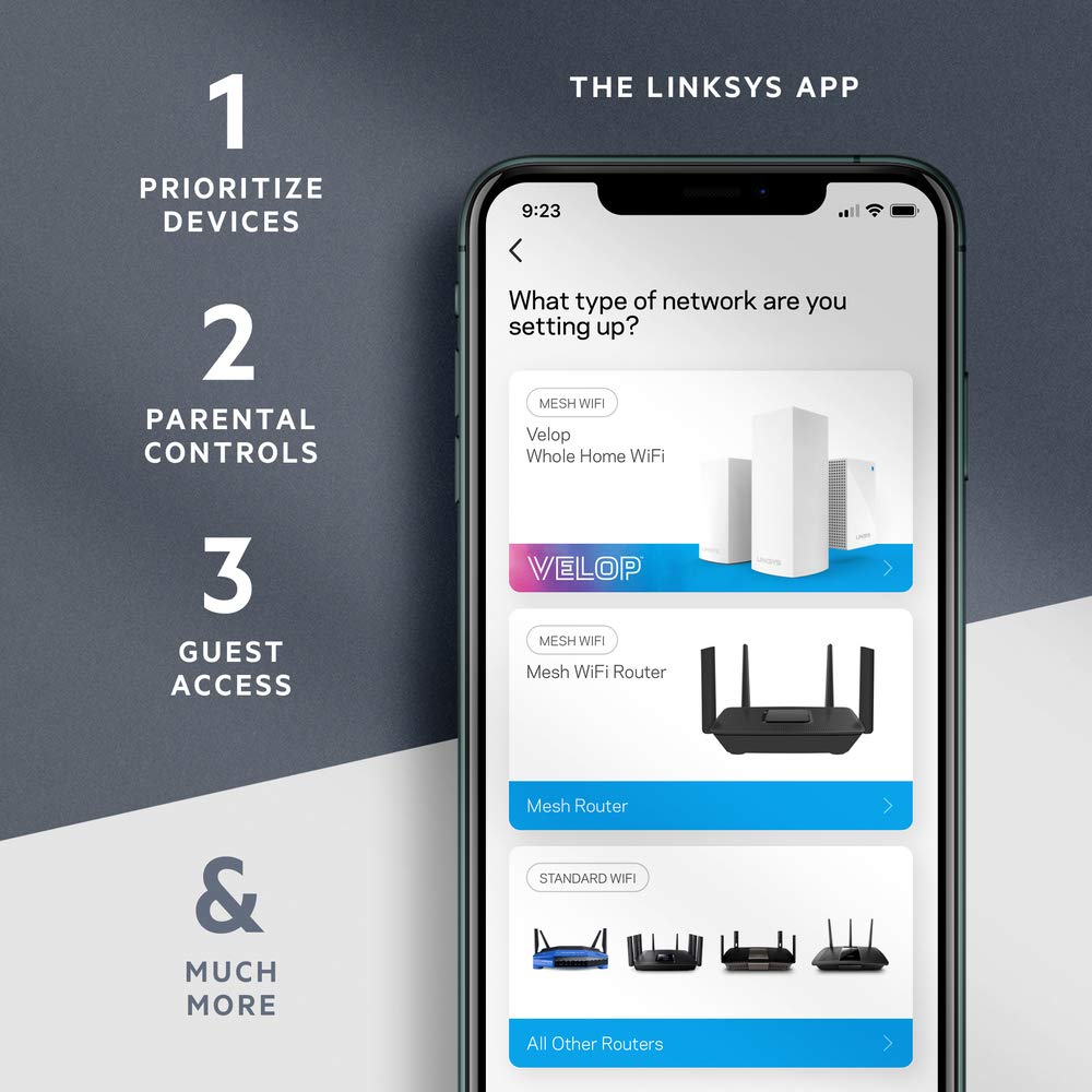 Linksys Mesh Wifi 5 Router, Dual-Band, 1,200 Sq. ft Coverage, Supports Guest WiFi, Parent Control,12+ Devices, Speeds up to (AC1300) 1.3Gbps - MR6350