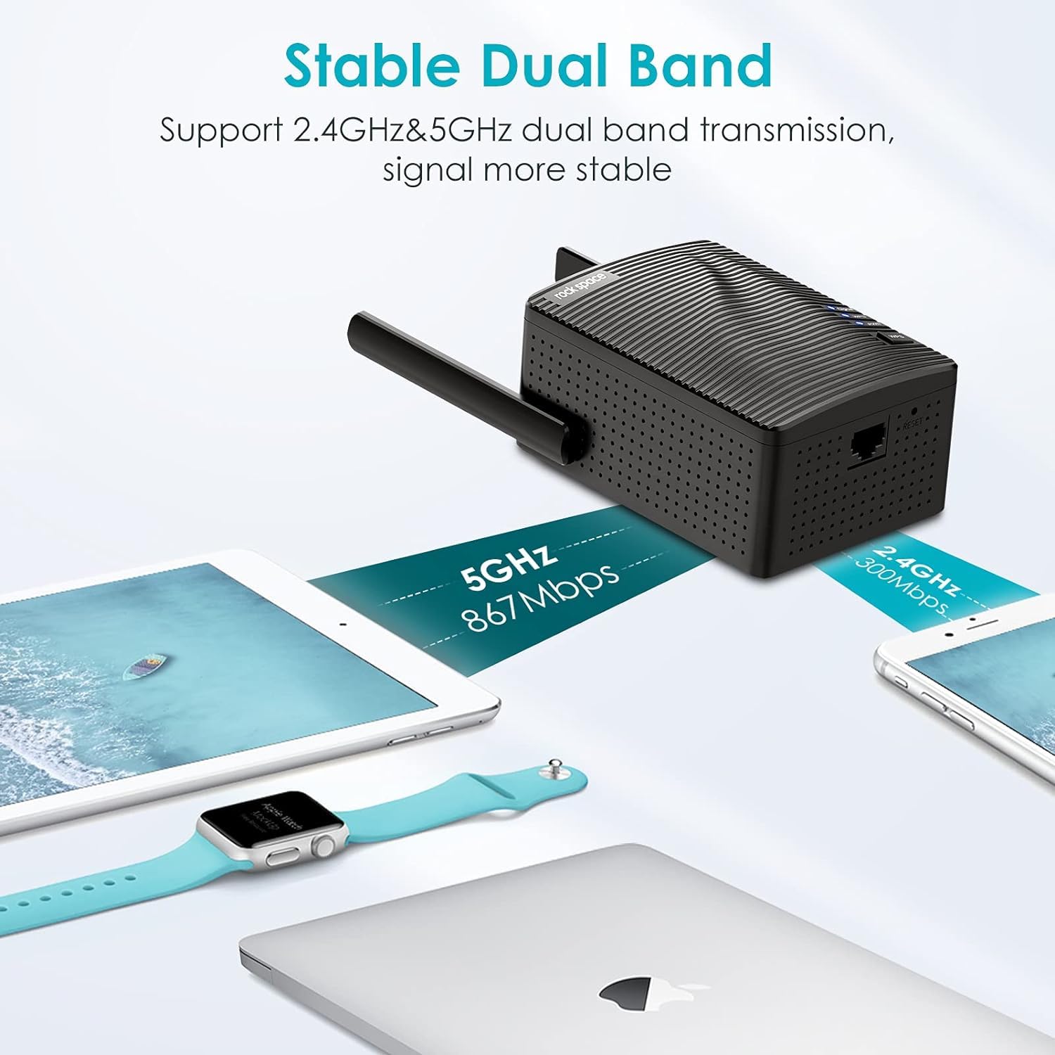 WiFi Extender- WiFi Range Extender Up to 1200Mbps, WiFi Signal Booster, 2.4 & 5GHz Dual Band WiFi Repeater with Access Ethernet Port, 360° Full Coverage, Easy Set-Up. (1200Mbps)