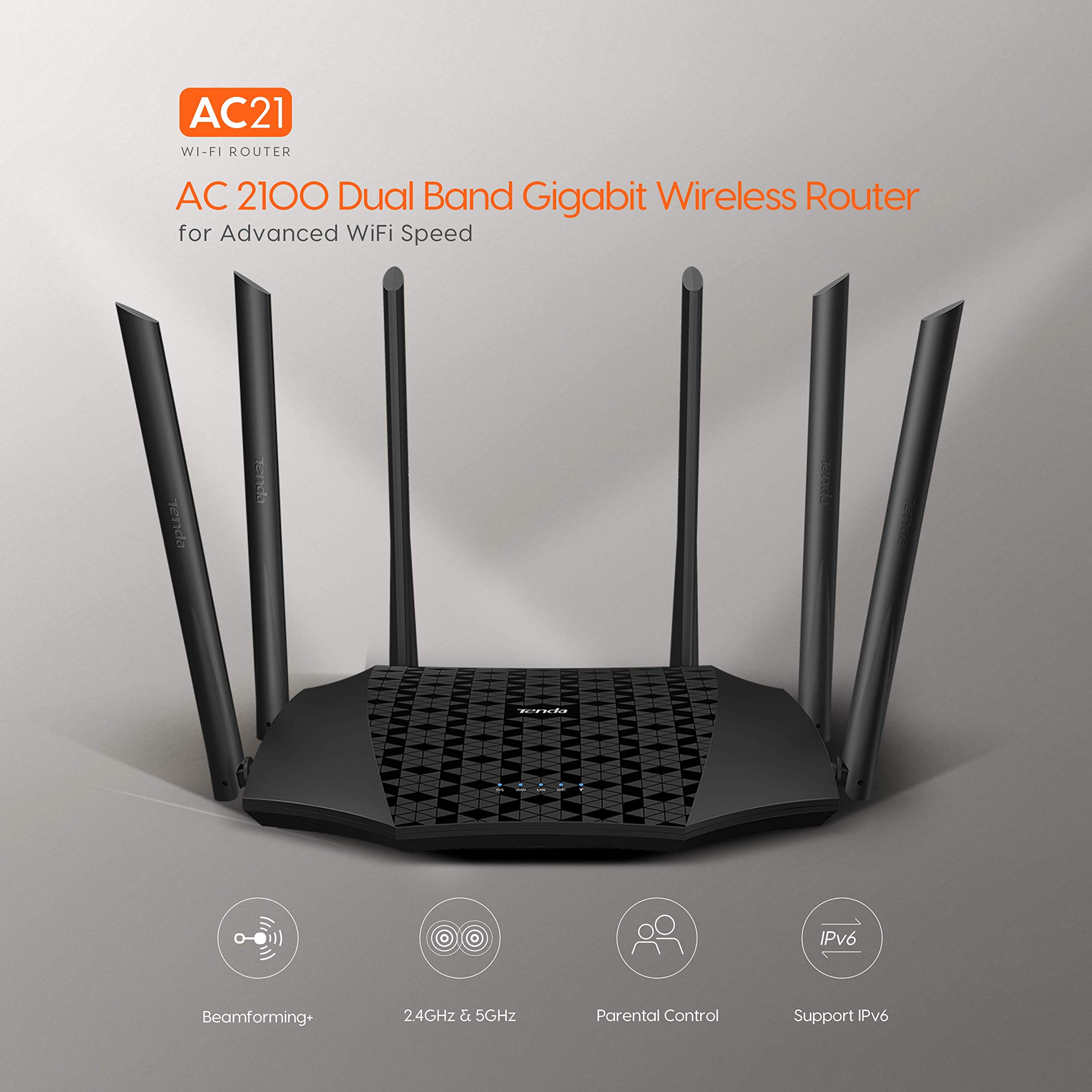 Tenda AC21 Smart WiFi Router - Dual Band Gigabit Wireless (up to 2033 Mbps) Internet Router for Home, 4X4 MU-MIMO Technology, Parental Control Compatible with Alexa (AC2100)