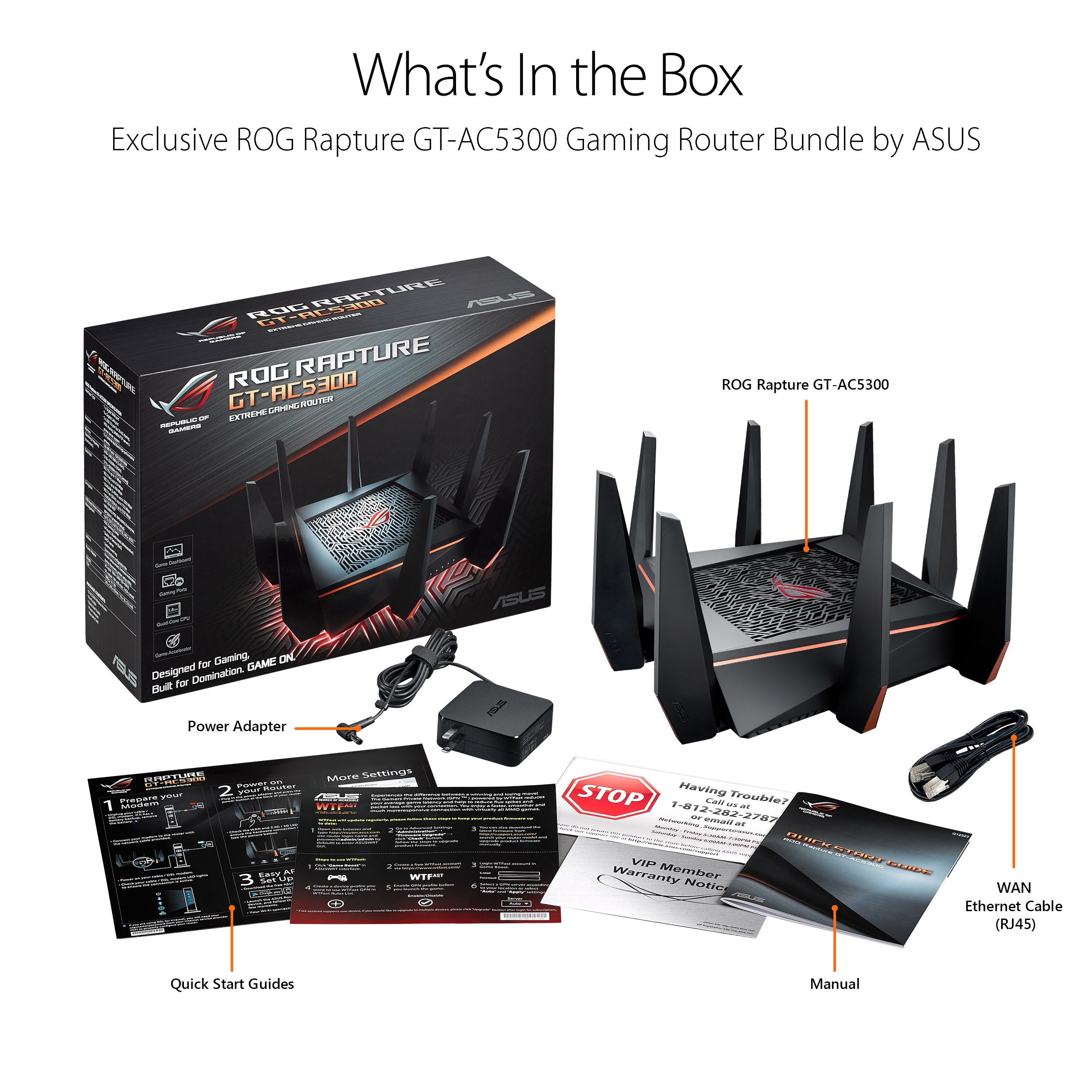ASUS ROG Rapture WiFi Gaming Router (GT-AC5300) - Tri Band Gigabit Wireless Router, Quad-Core CPU, WTFast Game Accelerator, 8 GB Ports, AiMesh Compatible, Included Lifetime Internet Security
